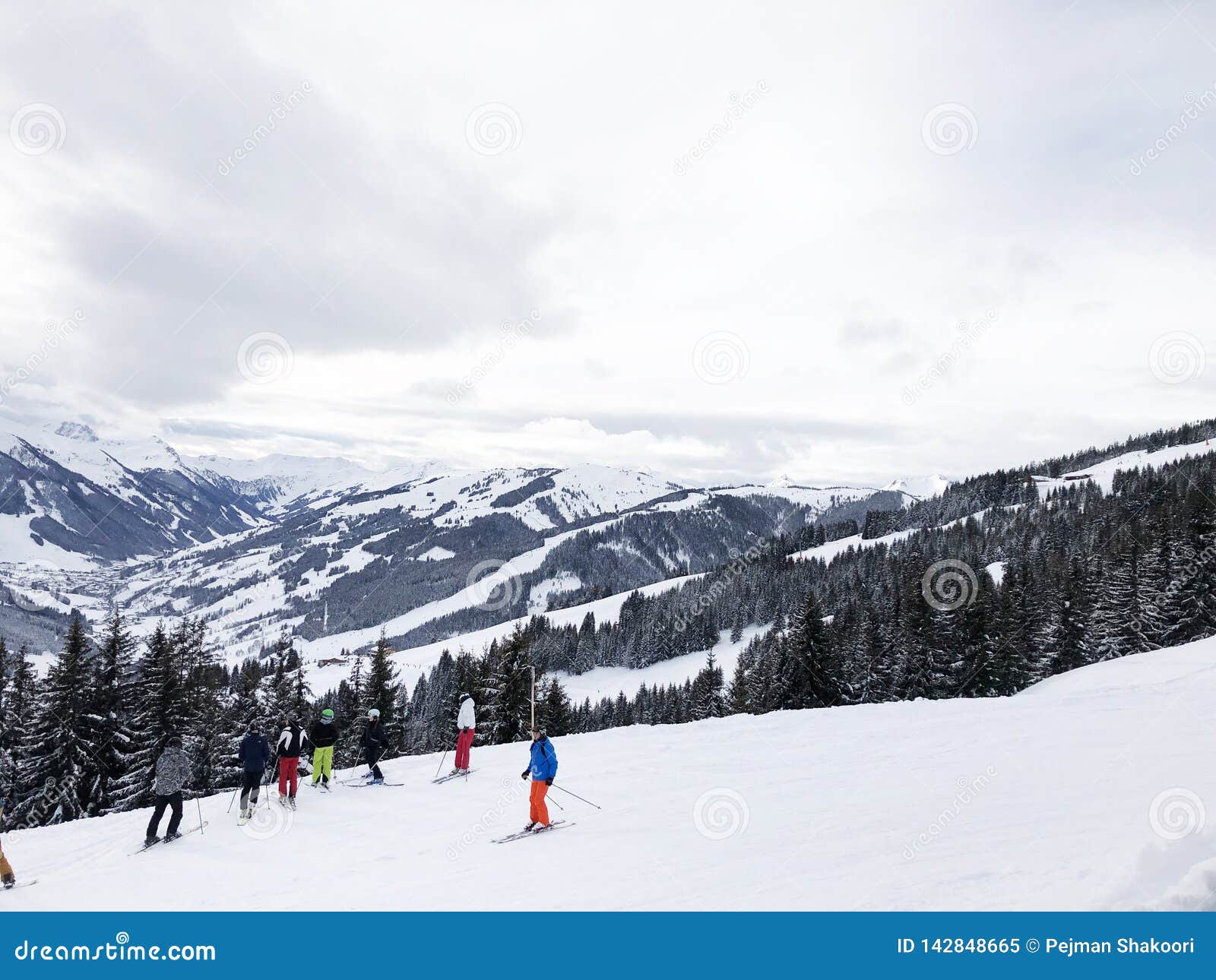 Downhill Slope and Apres Ski and Beautiful View of the Alps Mountains ...