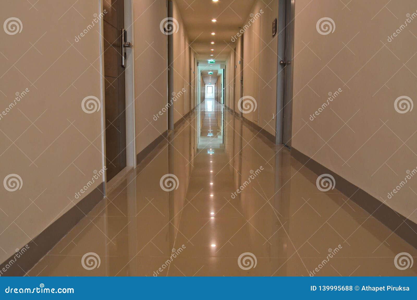 Downlight and Reflection on Pathway To the Window Far Away Stock Photo ...