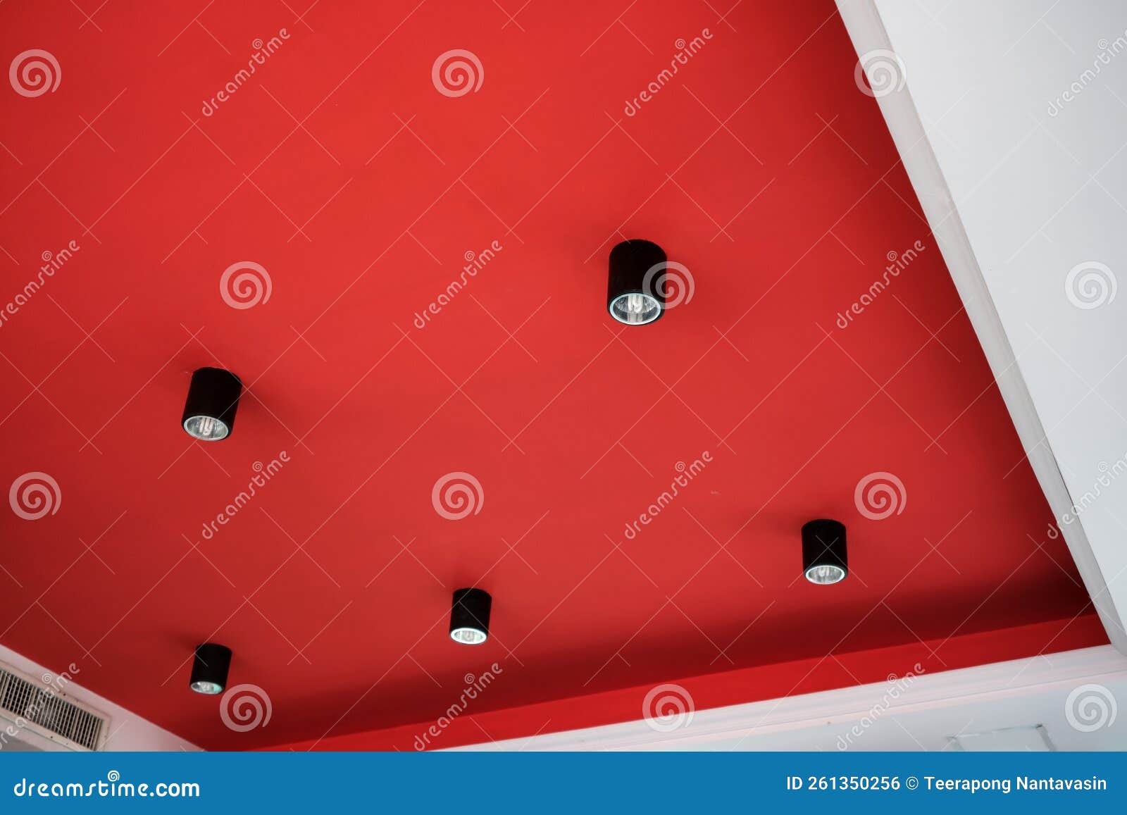 Downlights on Red Ceiling Background. Stock Photo - Image of bright ...