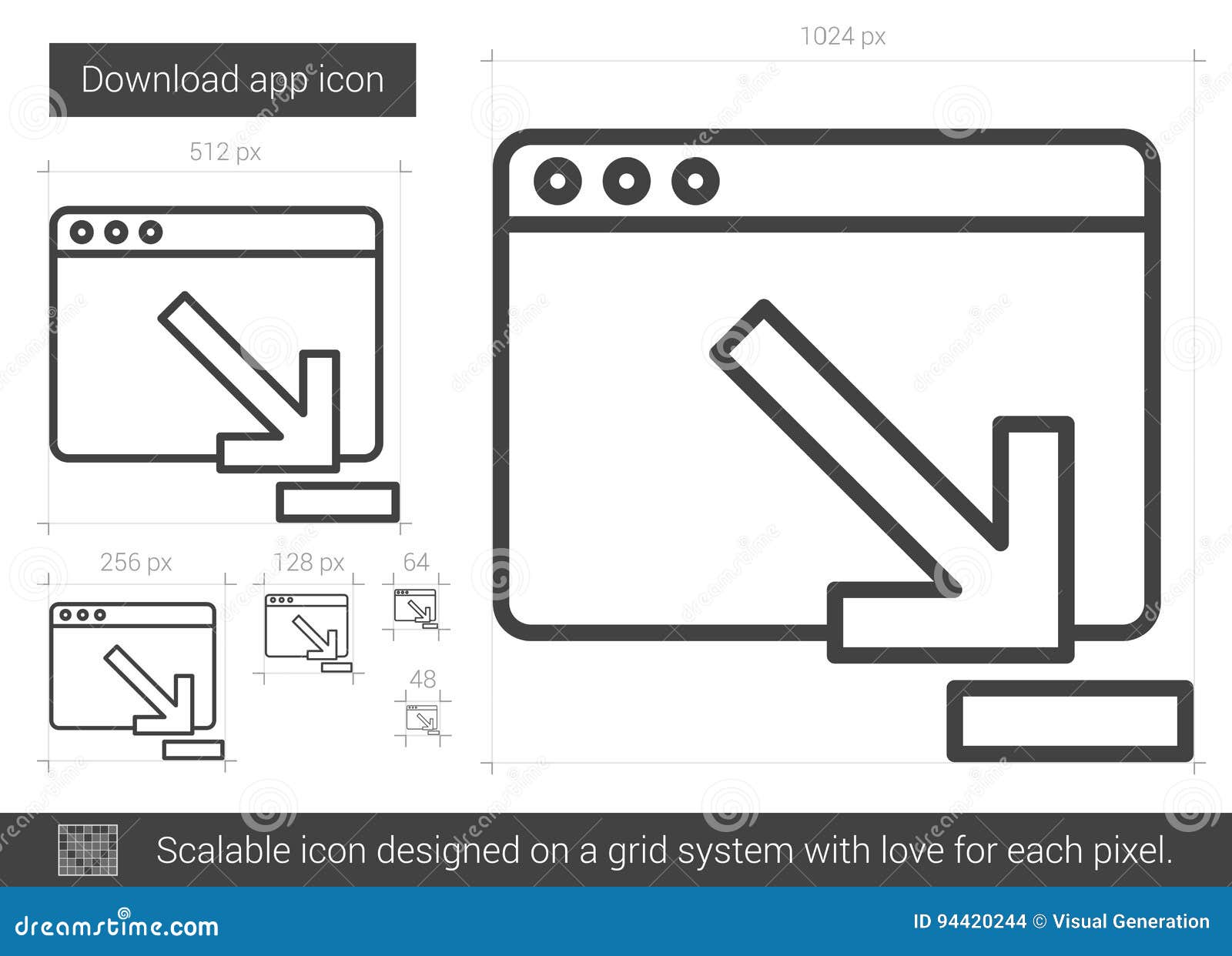 Download app line icon. stock vector. Illustration of minimal - 94420244