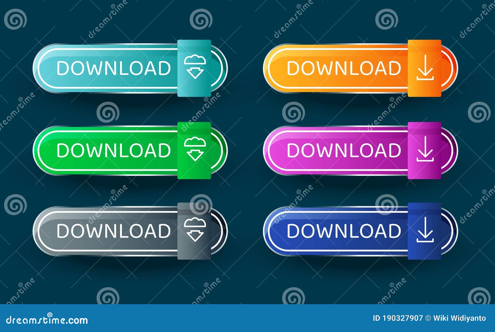 Download Button Template. Set of Vector Modern Material Style Buttons ...