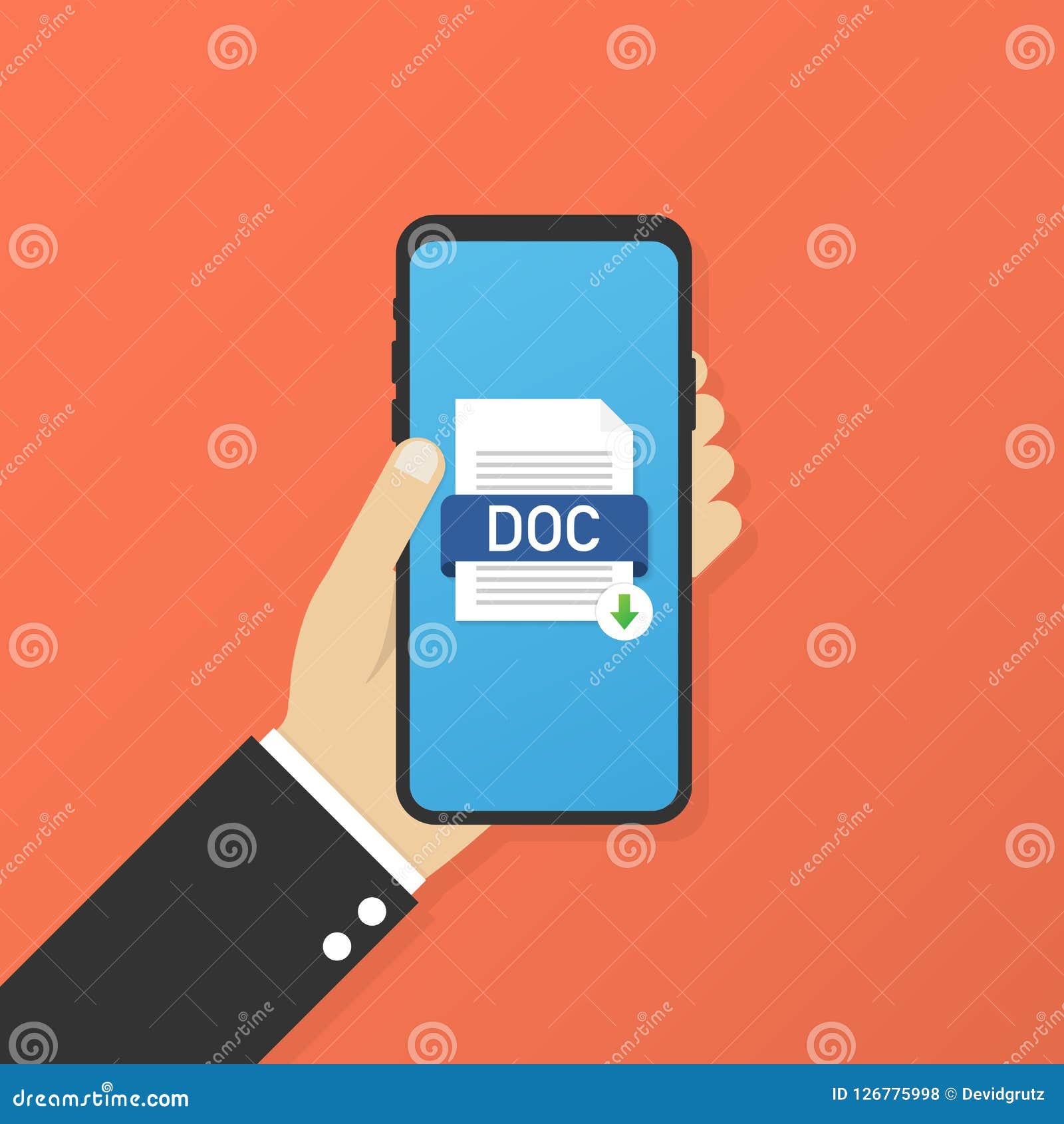 Download DOC Button on Smartphone Screen. Downloading Document Concept ...