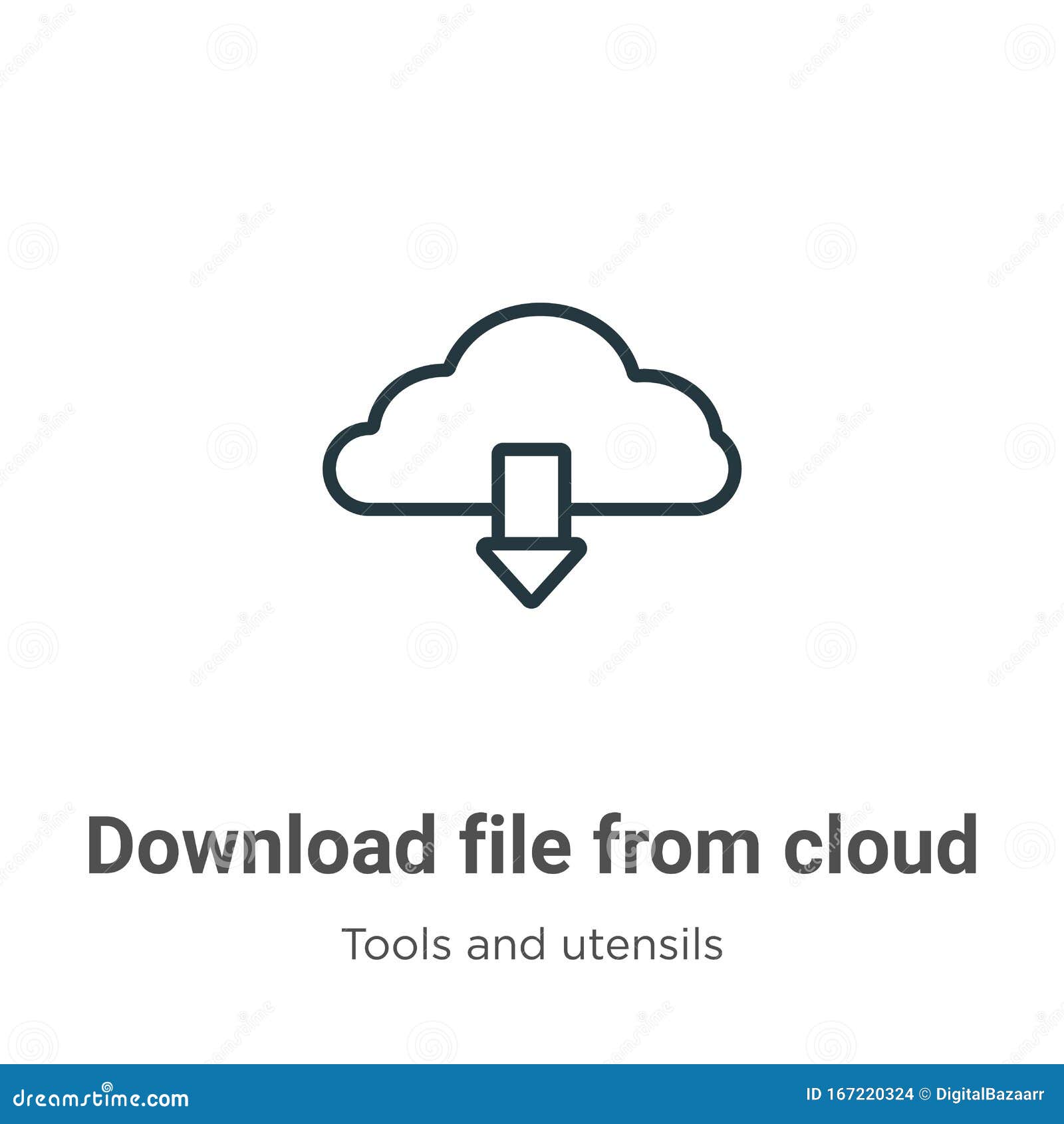 Download File from Cloud Outline Vector Icon. Thin Line Black Download ...