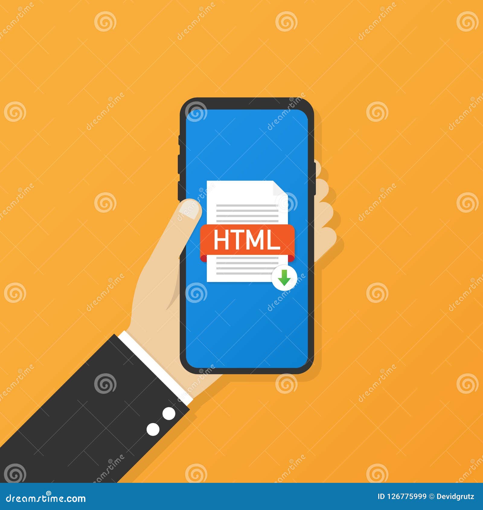 Download HTML Button on Smartphone Screen. Downloading Document Concept ...