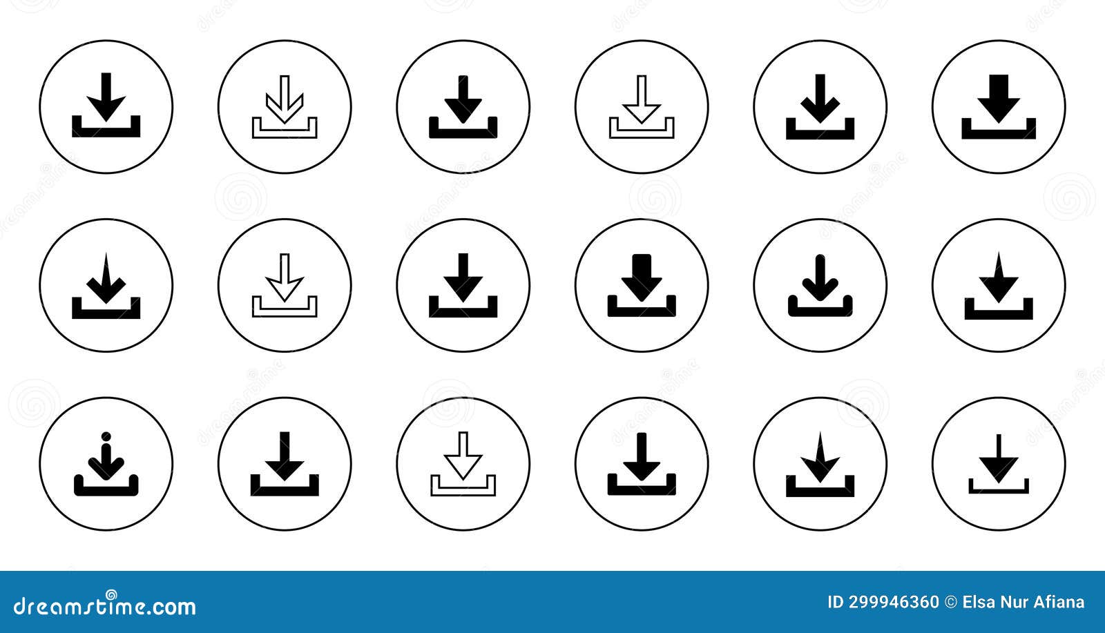 Download Icon Set Collection on Circle Line. Down Arrow Symbol Vector Stock Vector ...