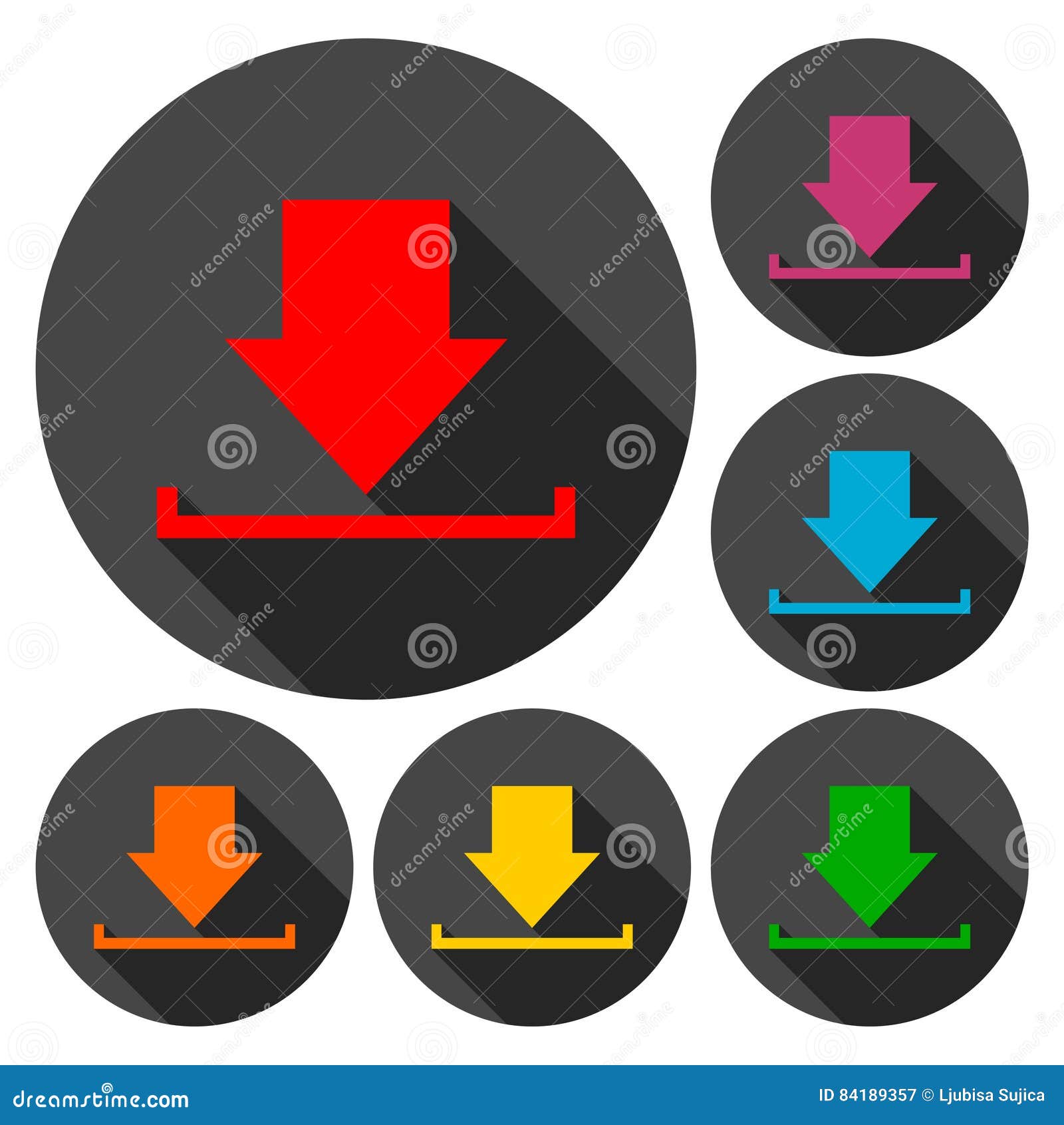 Download Icon, Upload Button, Load Symbol Set with Long Shadow Stock ...