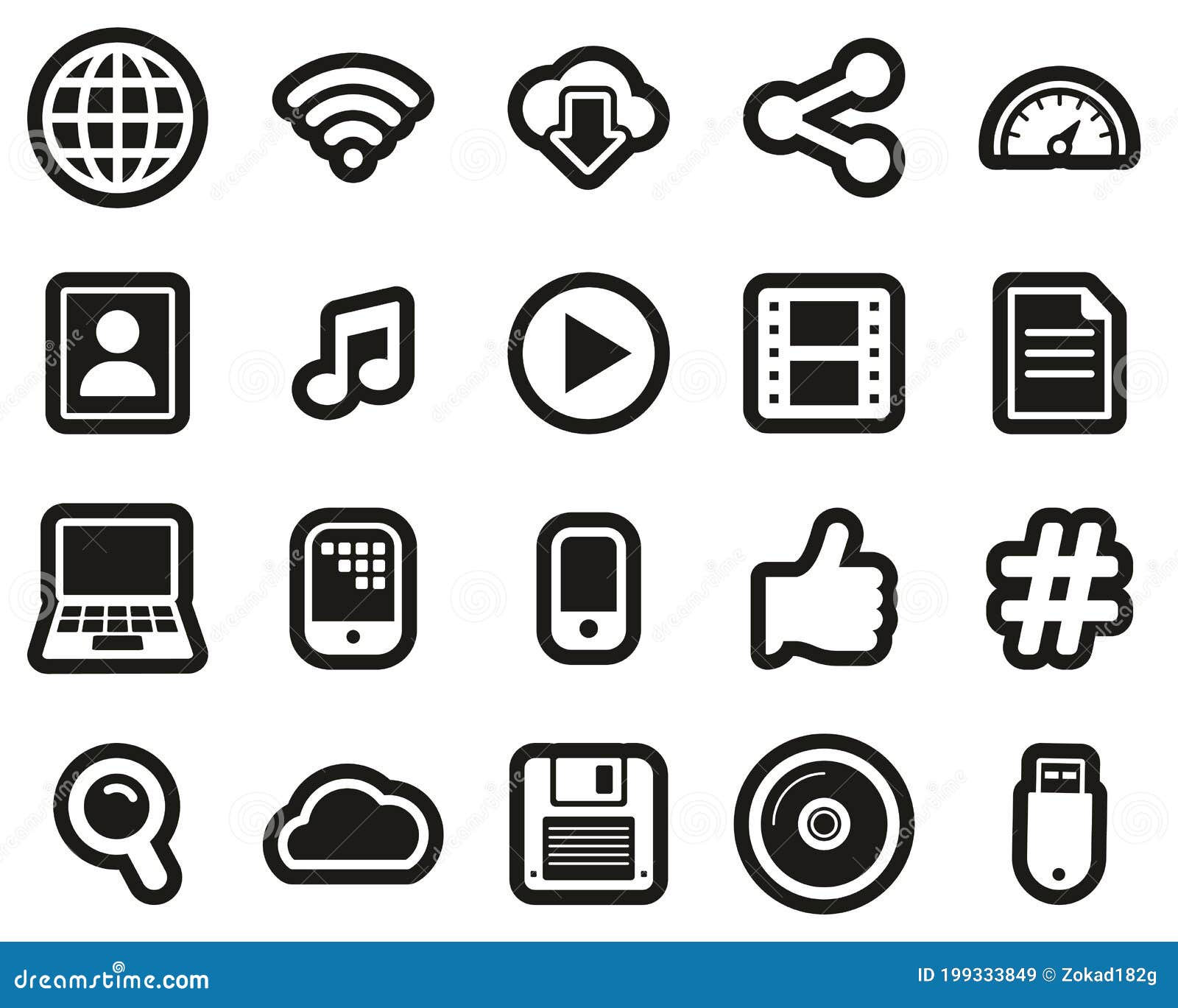 Download Icons White on Black Sticker Set Big Stock Vector ...