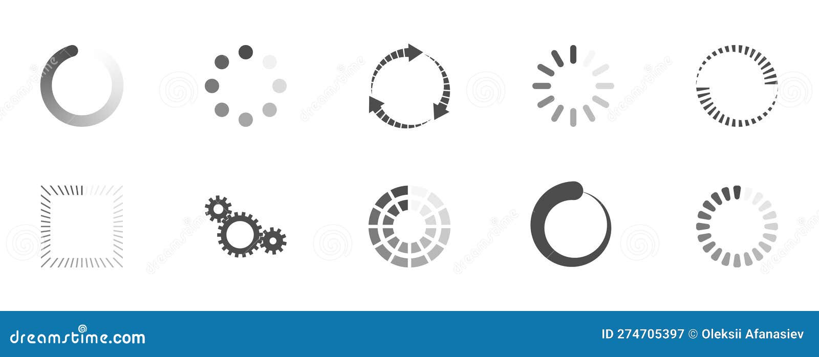 Load Bar Set. Loading Download Progress Isolated Black And Blue Icons ...