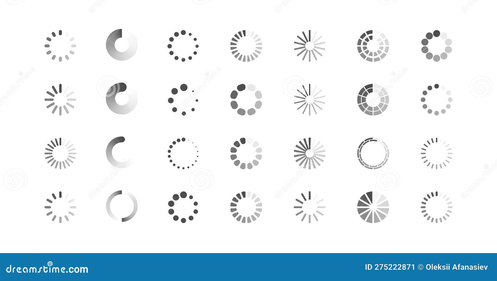 Load Bar Set. Loading Download Progress Isolated Black And Blue Icons ...