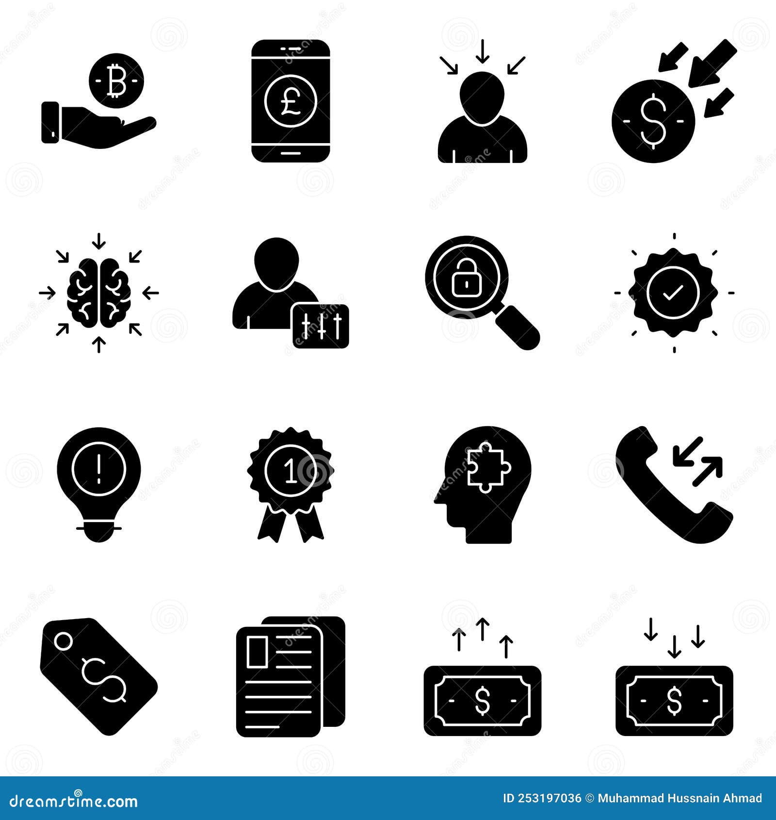 Pack of Business Solid Icons Stock Vector - Illustration of price ...