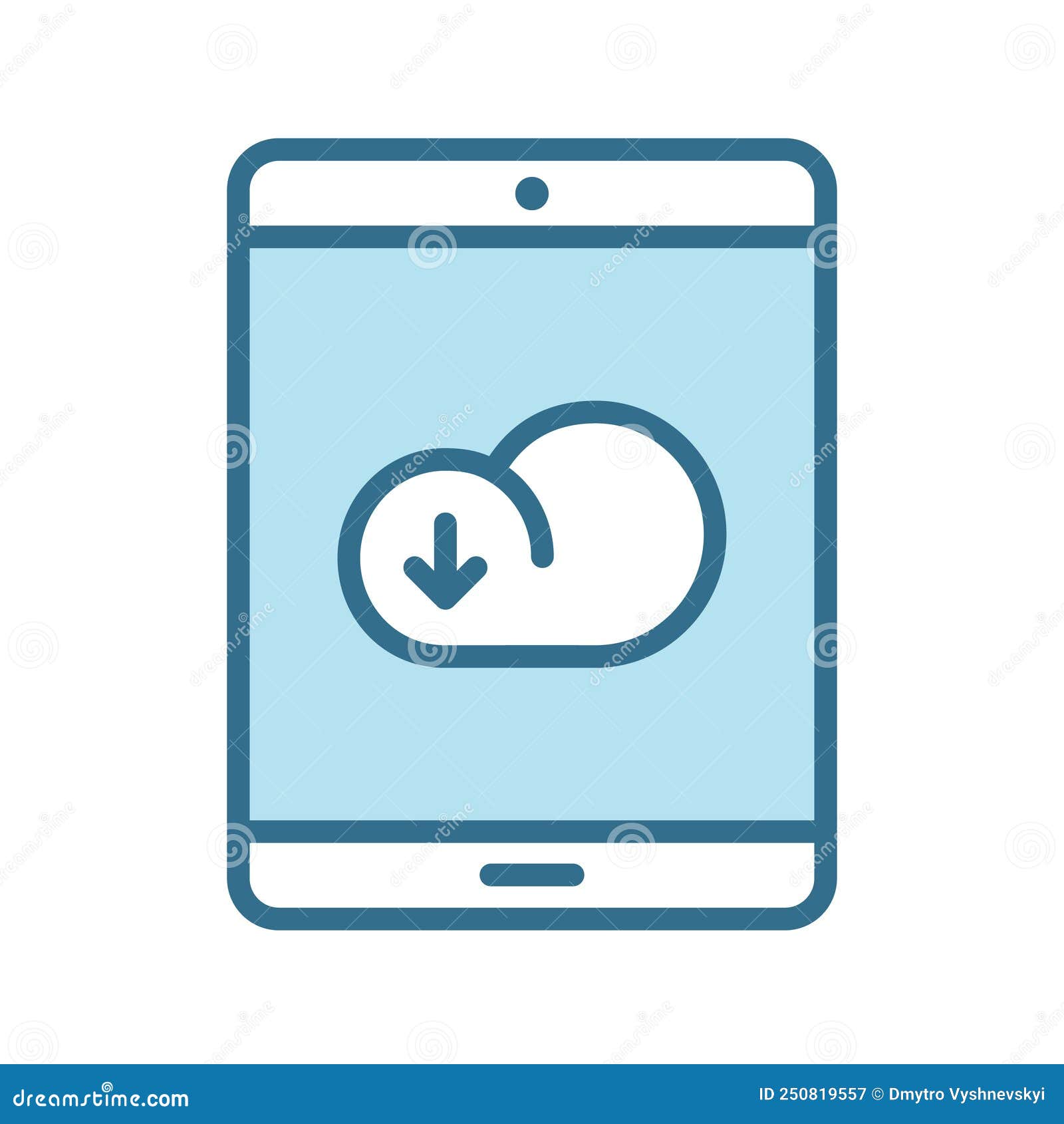 Downloading Cloud on Tablet Lineal Blue Icon Isolated on White. Stock ...