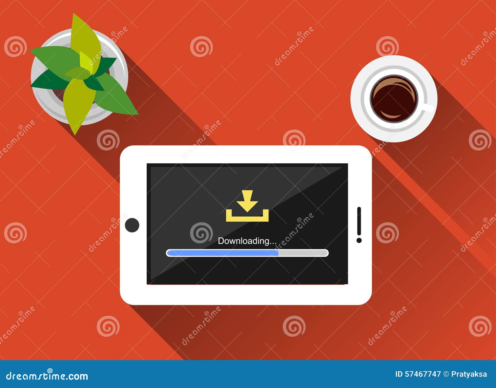 Downloading Process on Screen of Tablet Concept Illustration. Flat ...