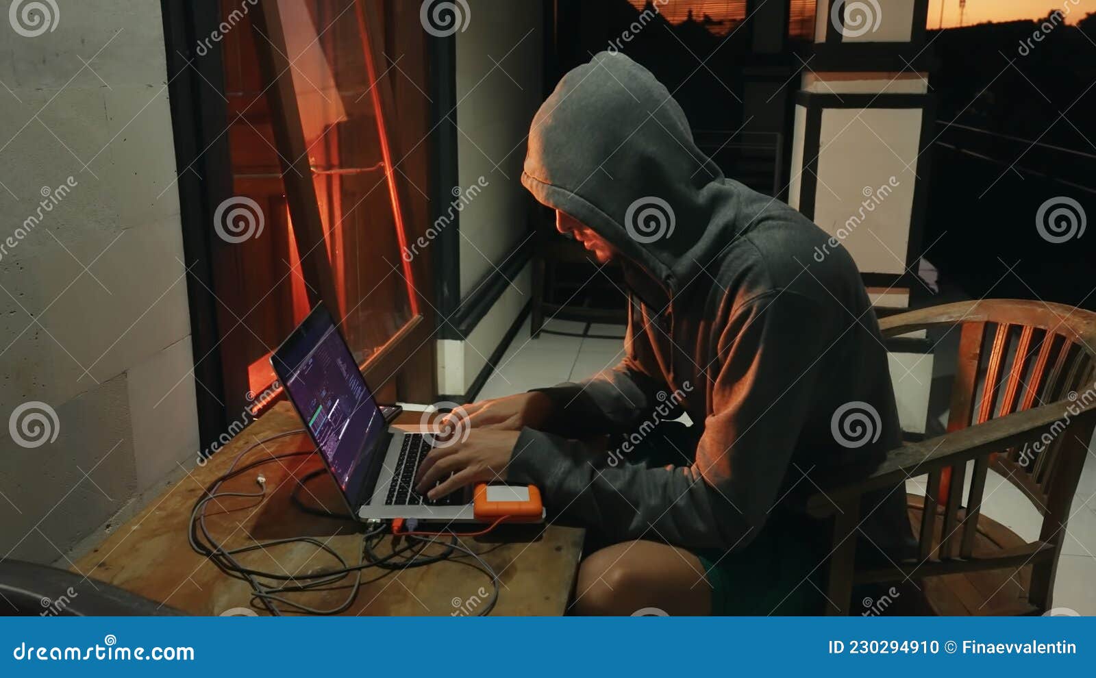 Downshifter Hacker Programmer in a Hood Creates a New Program with ...