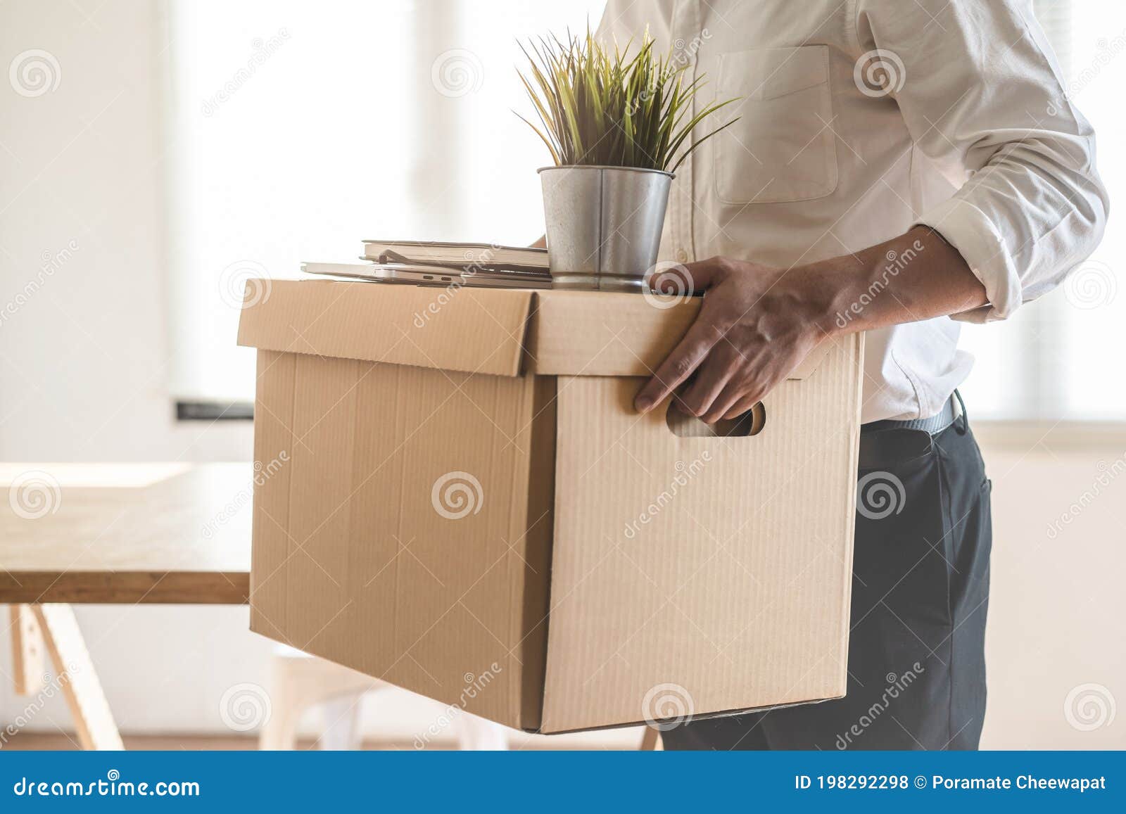 Downsize Business. Employee Moving Off from Office after Sacked from ...