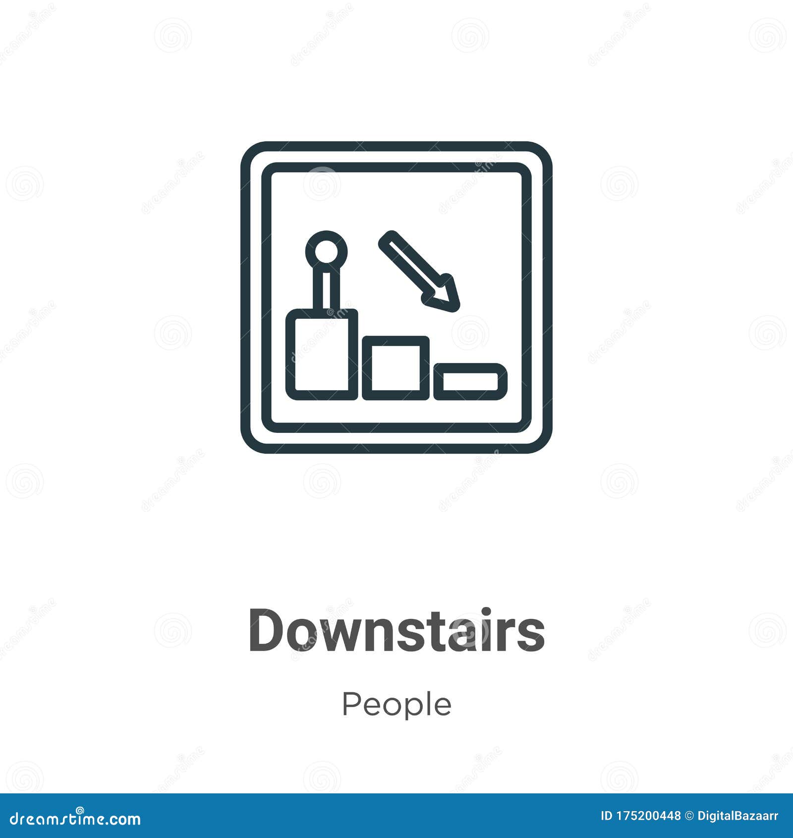 Downstairs Outline Vector Icon. Thin Line Black Downstairs Icon, Flat ...