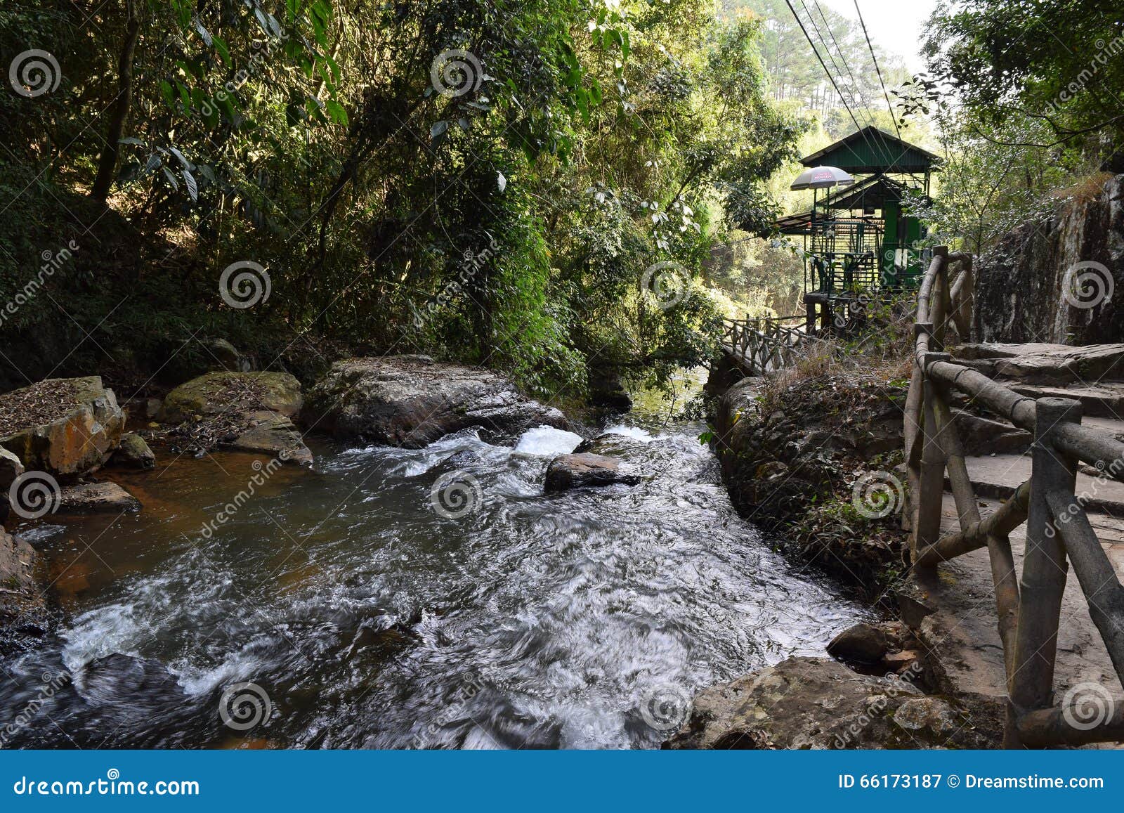 Downstream in Datanla Waterfall with Small Pathway and Shelter in the ...