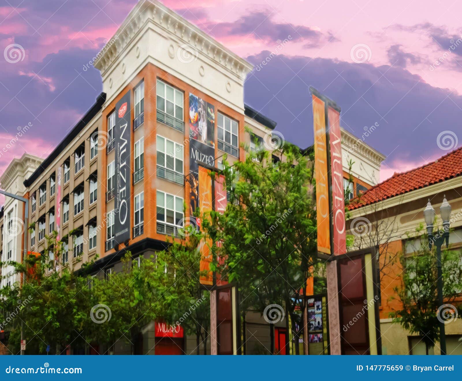 Downtown Anaheim Cityscape Featuring the Muzeo with Dynamic Sky in ...