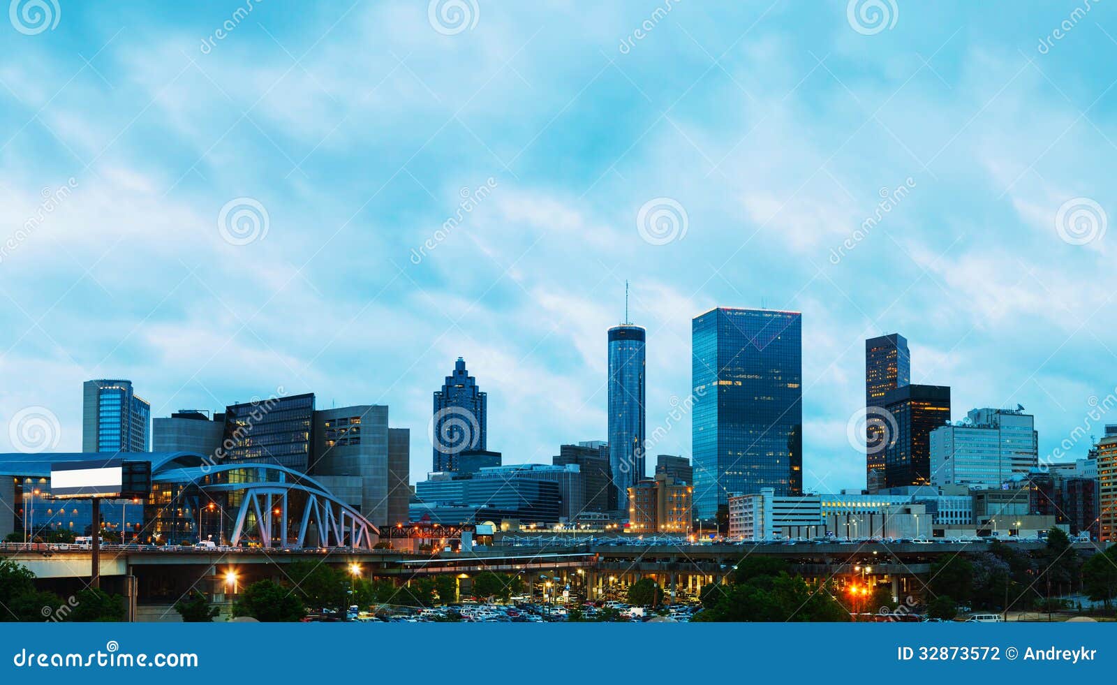 Downtown Atlanta at Night Time Stock Photo - Image of exterior ...