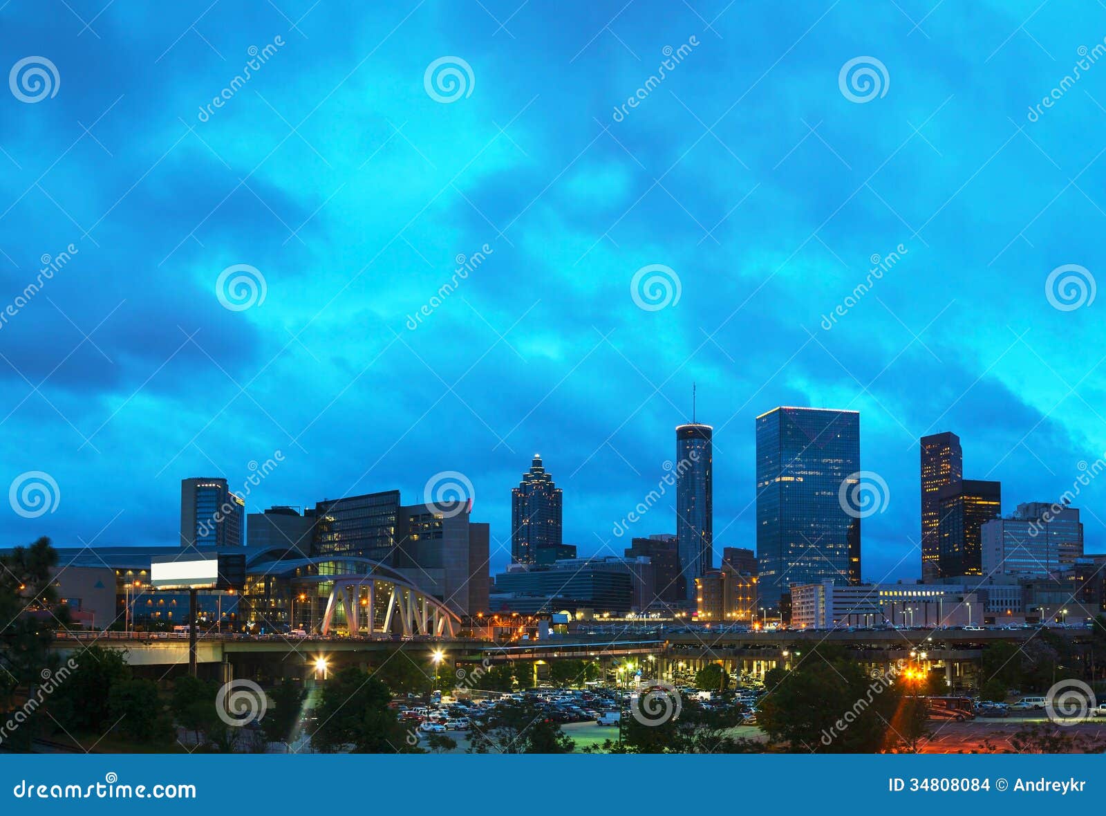 Downtown Atlanta at Night Time Stock Photo - Image of office, famous ...
