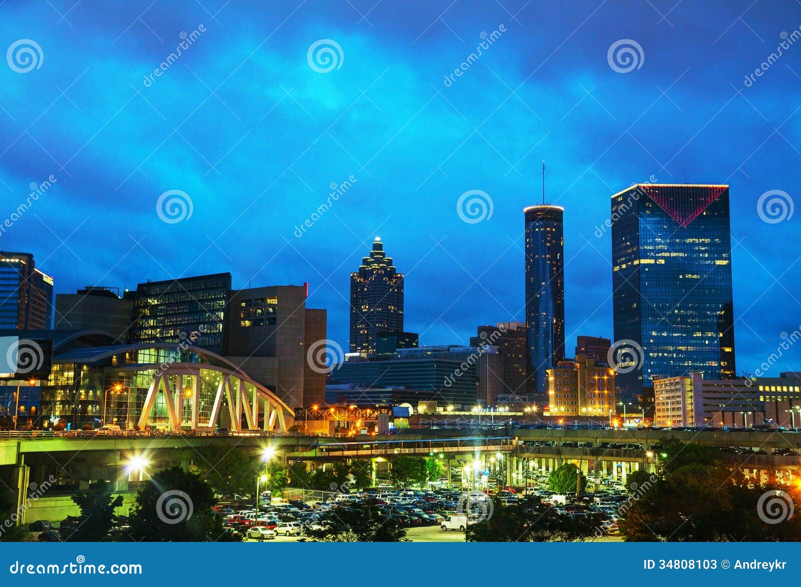 Downtown Atlanta at Night Time Stock Image - Image of architecture ...