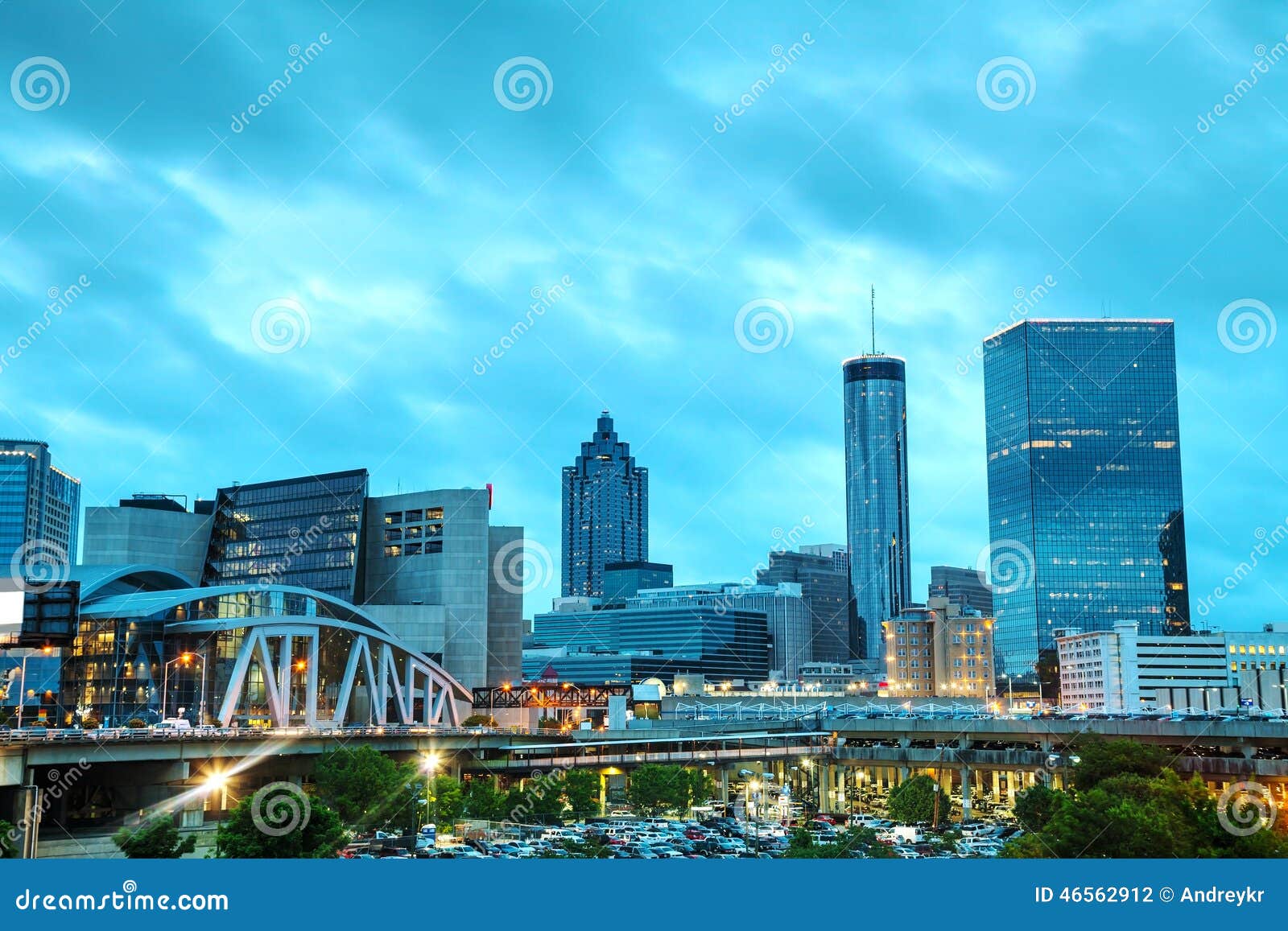 Downtown Atlanta at Night Time Stock Photo - Image of dusk, structure ...