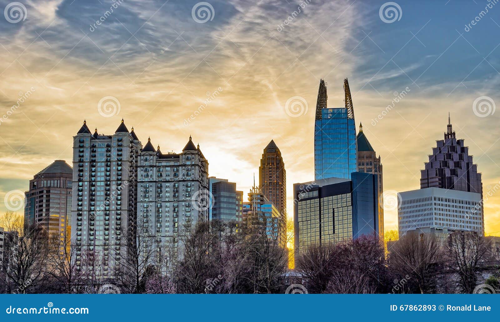 Downtown Atlanta Sunset with Buildings in the Foreground Stock Image ...