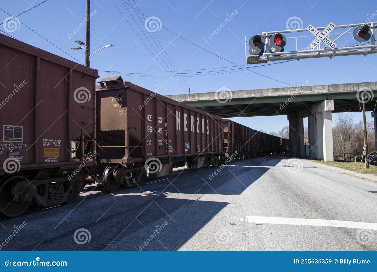 Downtown Augusta Ga Clear Blue Sky Train Passes Under a Bridge ...