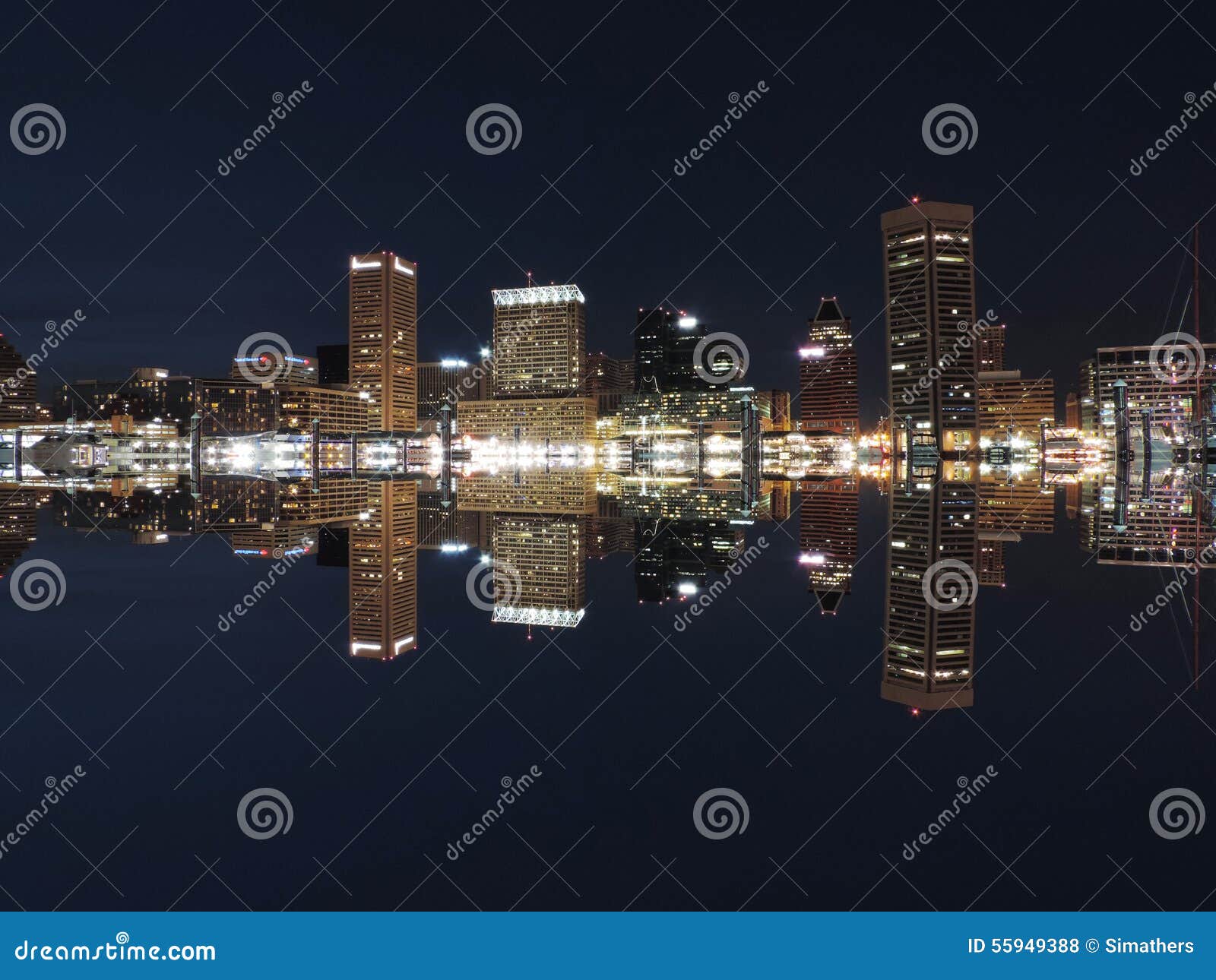Downtown Baltimore Maryland Night Skyline Reflection Editorial Stock ...