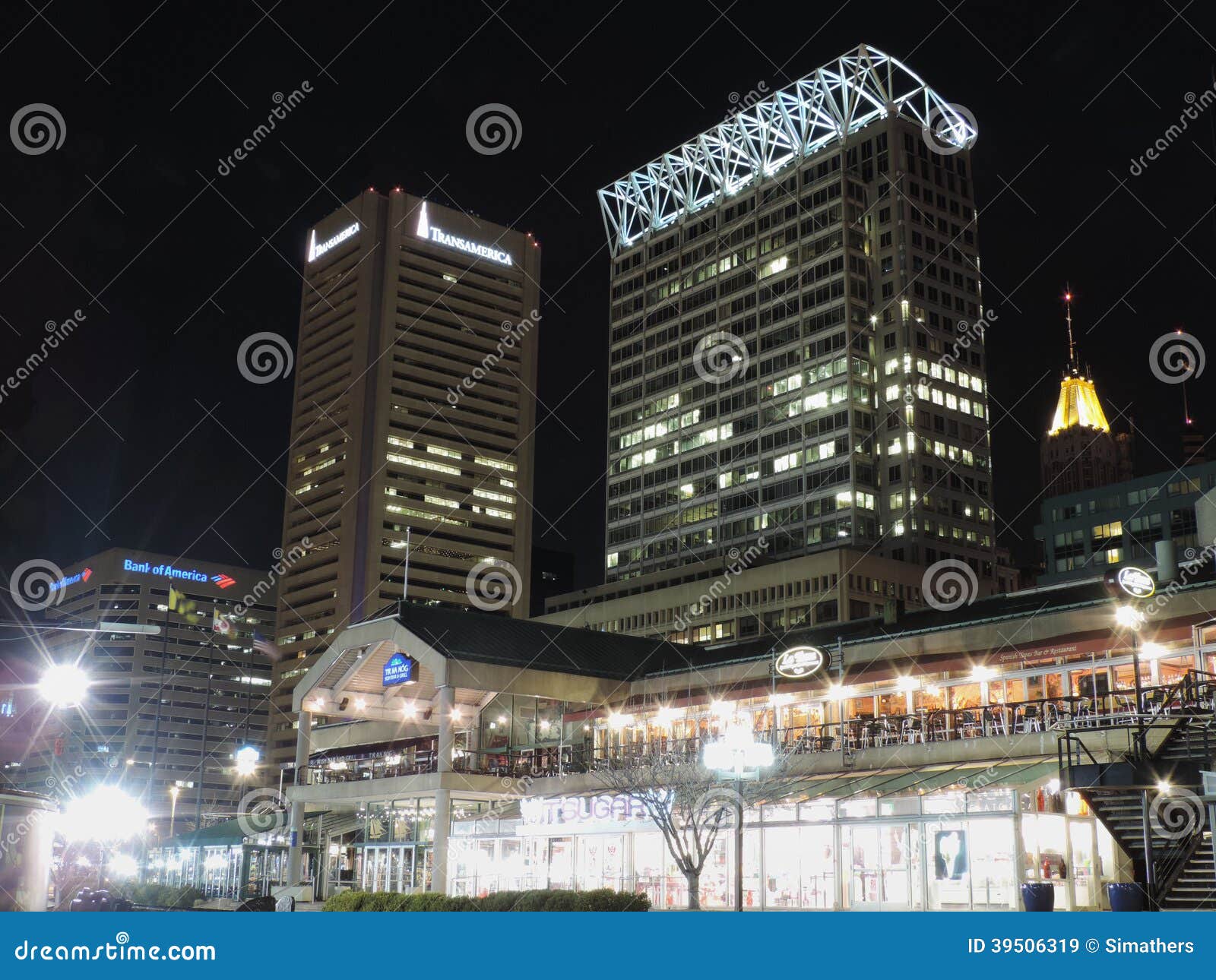 Downtown Baltimore at Night Editorial Stock Image - Image of skyline ...