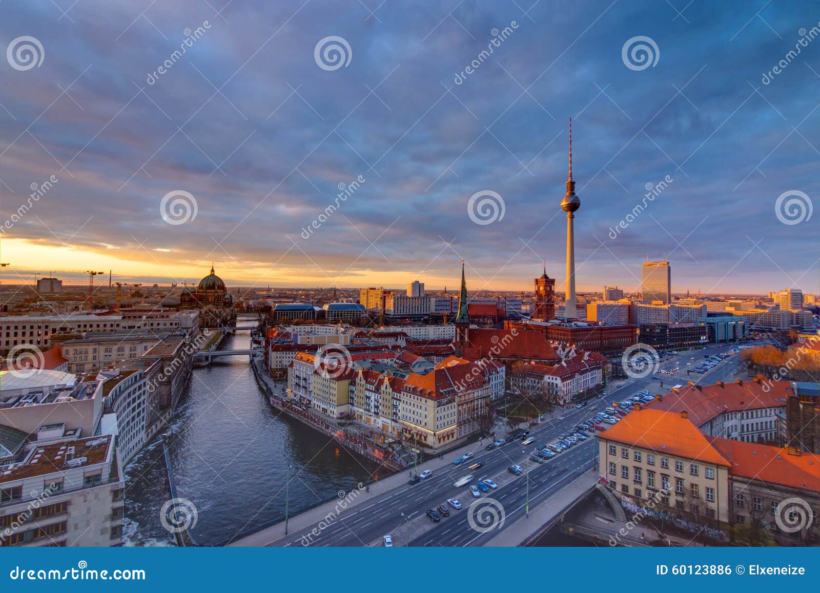 Downtown Berlin at sunset stock photo. Image of dawn - 60123886