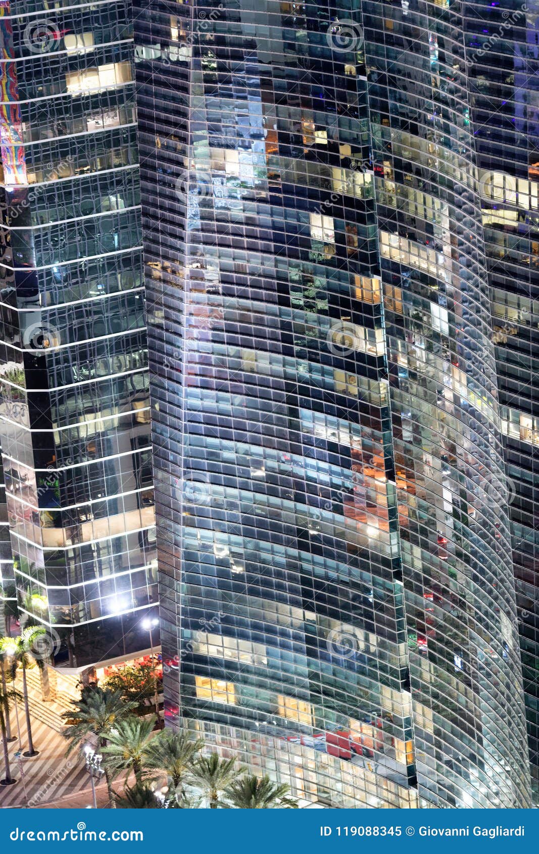 Downtown Buildings Reflections at Night Stock Image - Image of ...