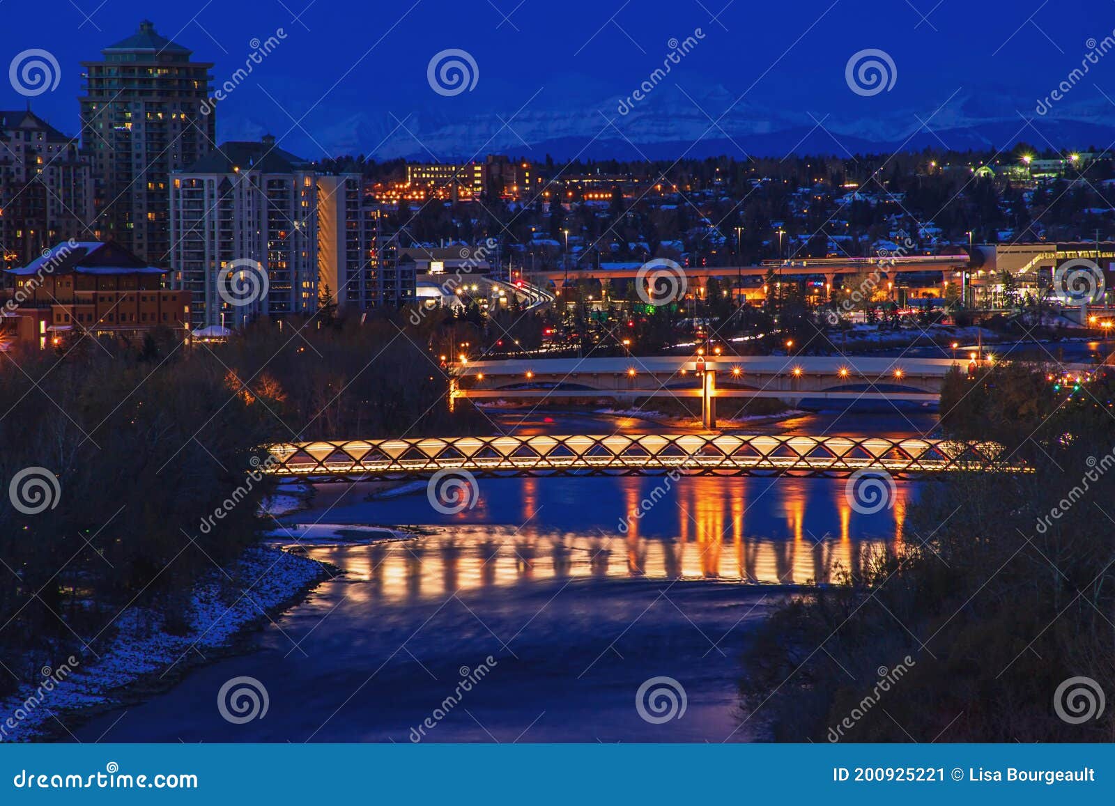 Downtown Calgary Illuminated at Night Stock Image - Image of river ...