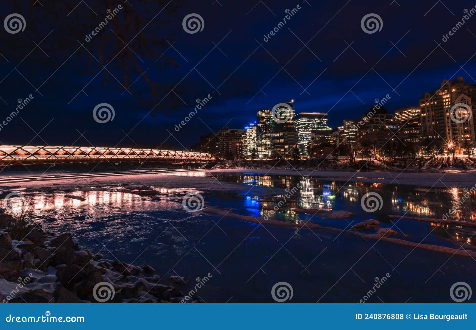 Downtown Calgary Skyline Glowing at Night Editorial Stock Photo - Image ...
