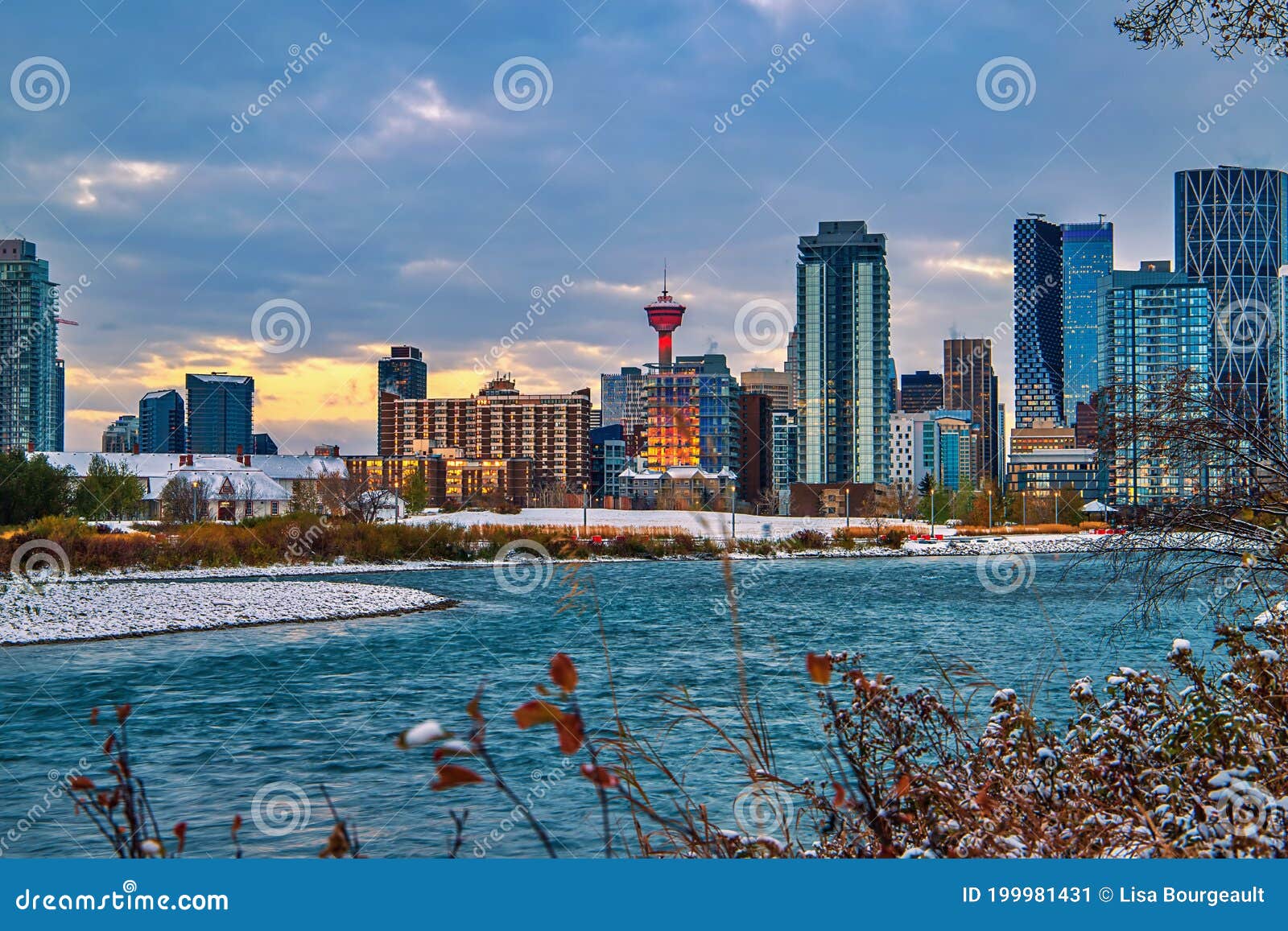 Downtown Calgary Skyline Riverside in the Winter Stock Image - Image of ...