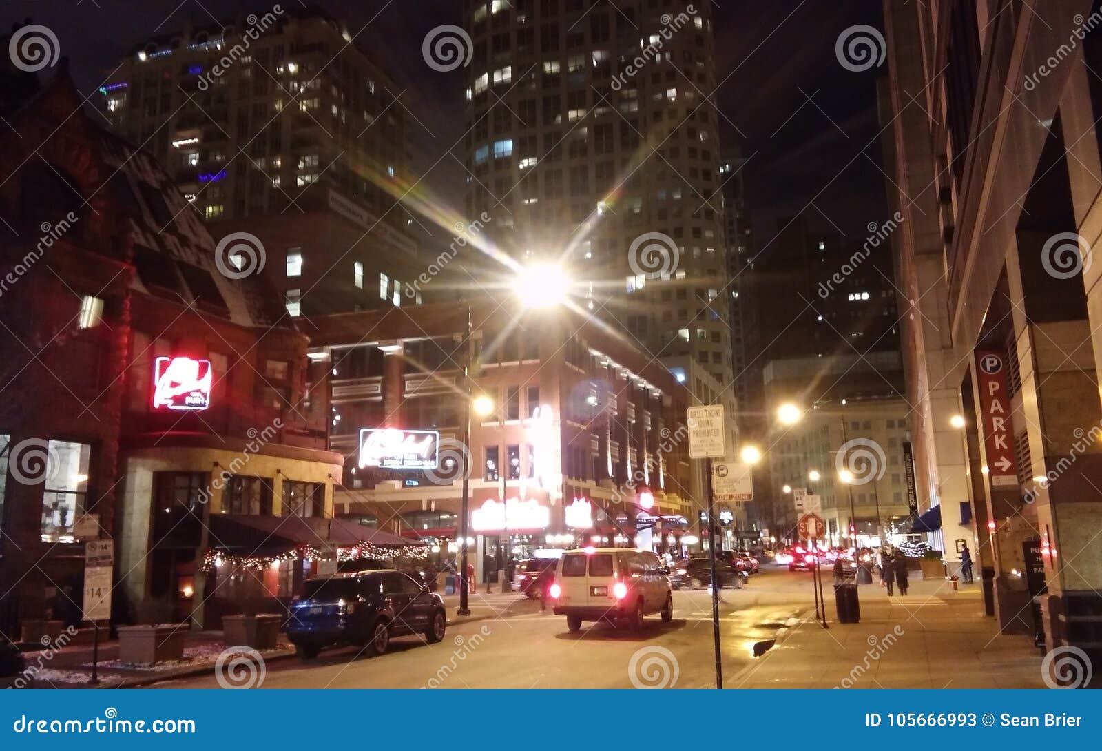 Downtown Chicago at night editorial stock photo. Image of downtown ...
