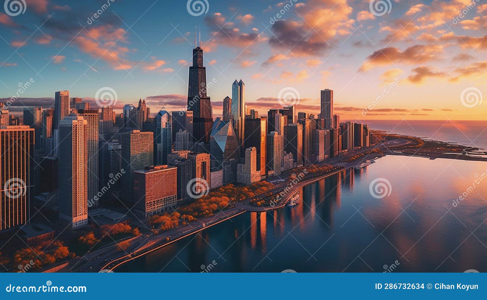 Downtown chicago panorama stock illustration. Illustration of dubai ...