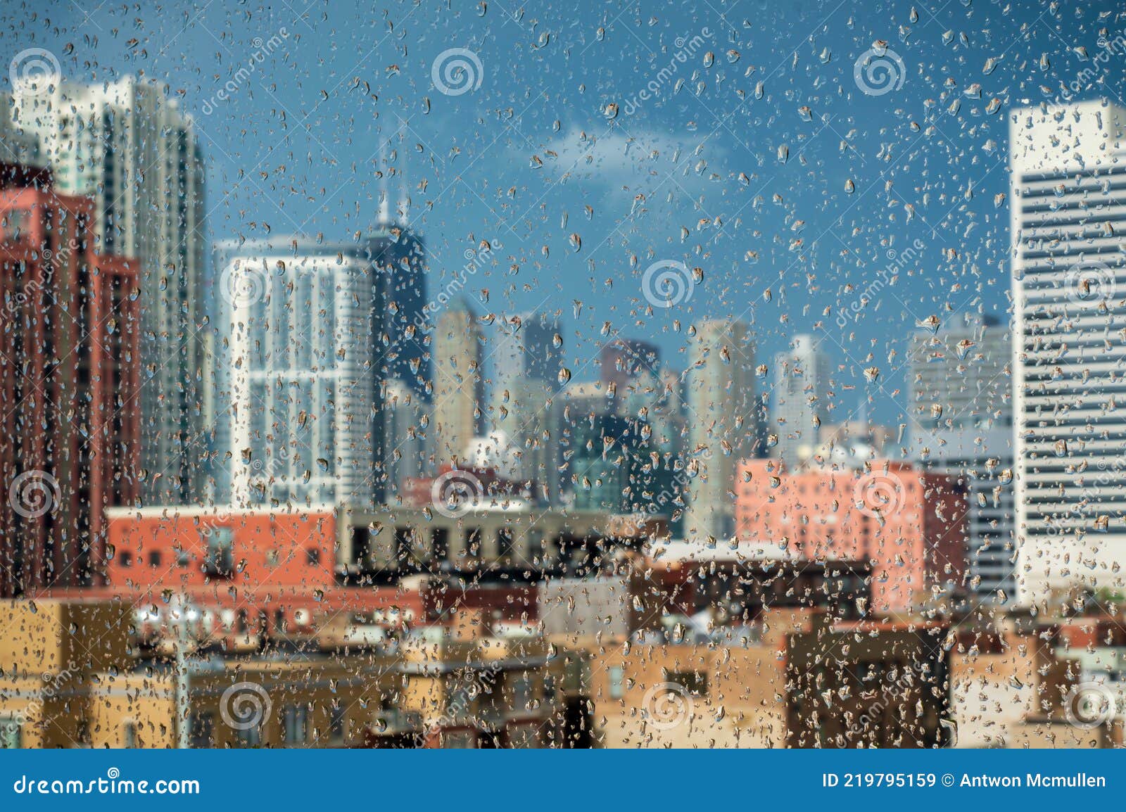 Downtown Chicago Skyscrapers through a Rainy Window Stock Image - Image ...
