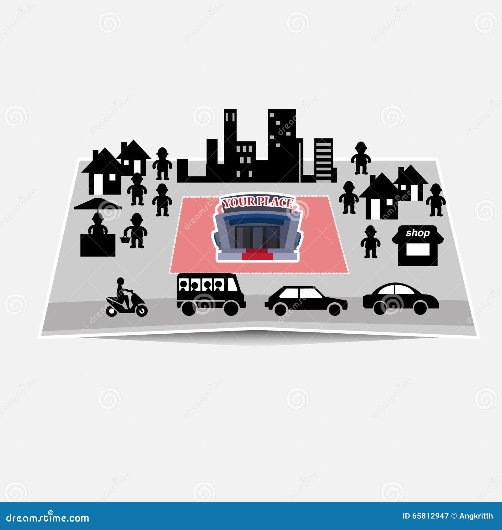 Downtown, City on the Papermap - Stock Illustration - Illustration of ...