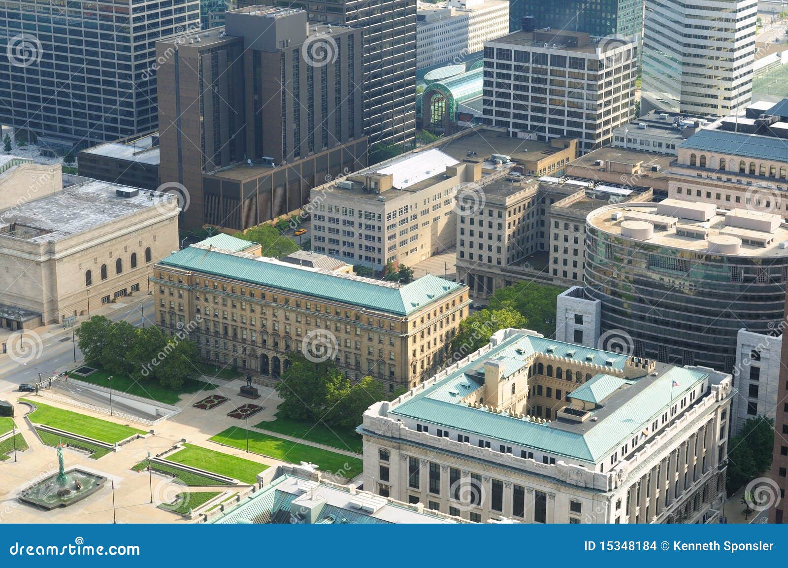 Downtown Cleveland aerial stock photo. Image of exteriors - 15348184