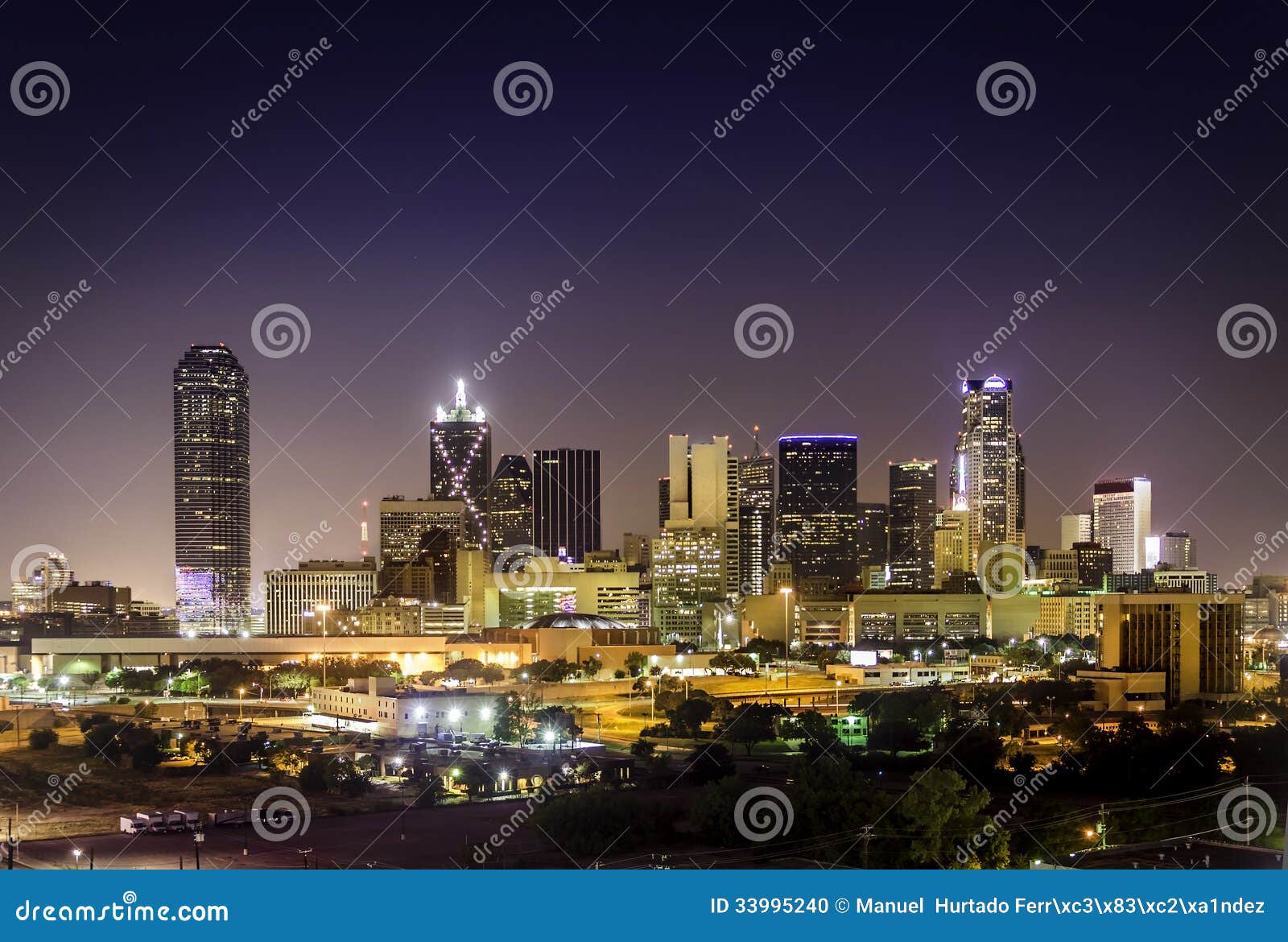 Downtown Dallas Illuminated Stock Photo - Image of blue, light: 33995240