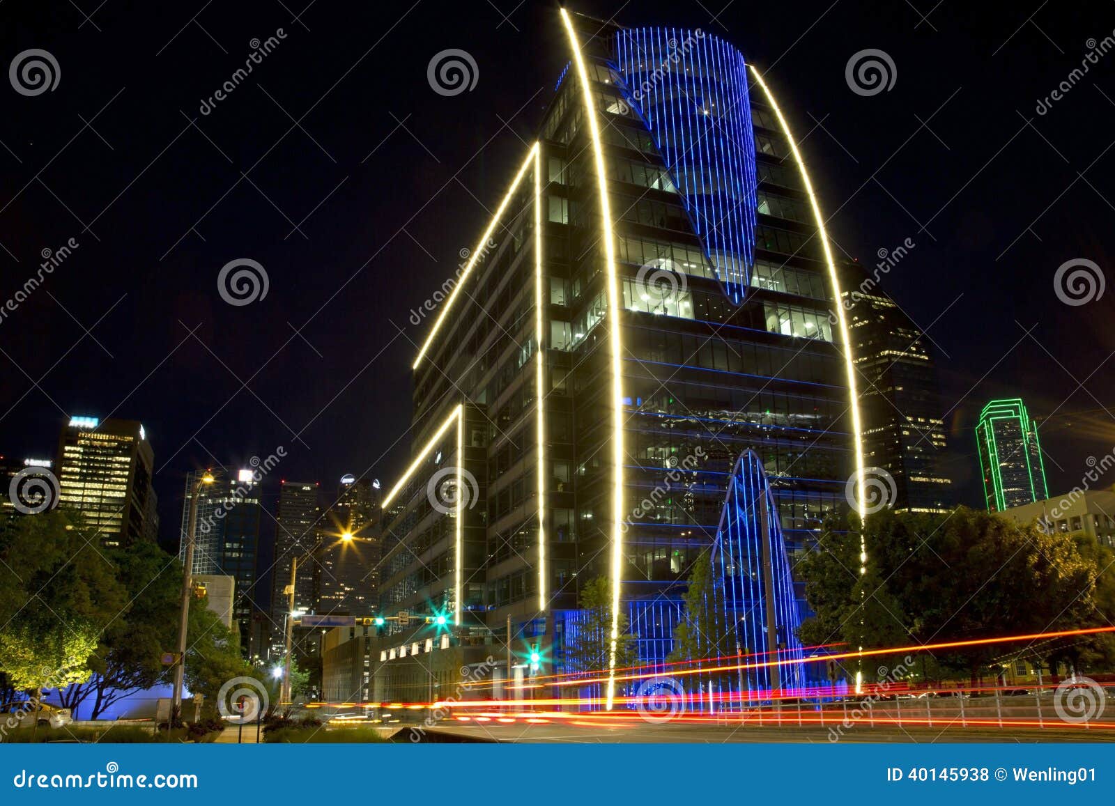 Downtown of Dallas at Night Stock Photo - Image of outside, office ...