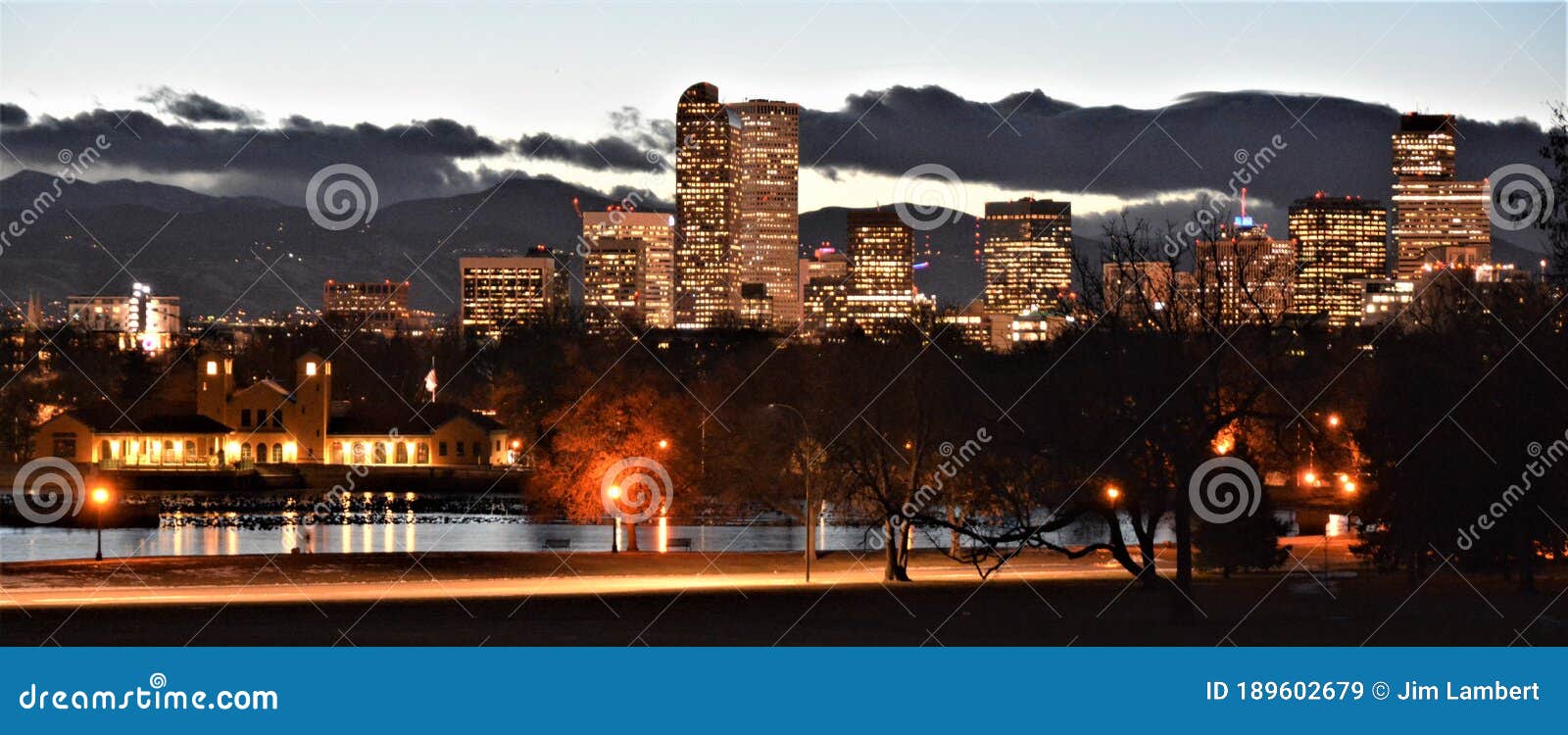 Downtown Denver at night. stock image. Image of cityscape - 189602679
