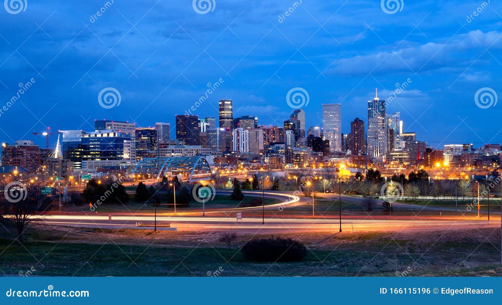 Downtown Denver Skyline Night Long Exposure Stock Photo - Image of ...