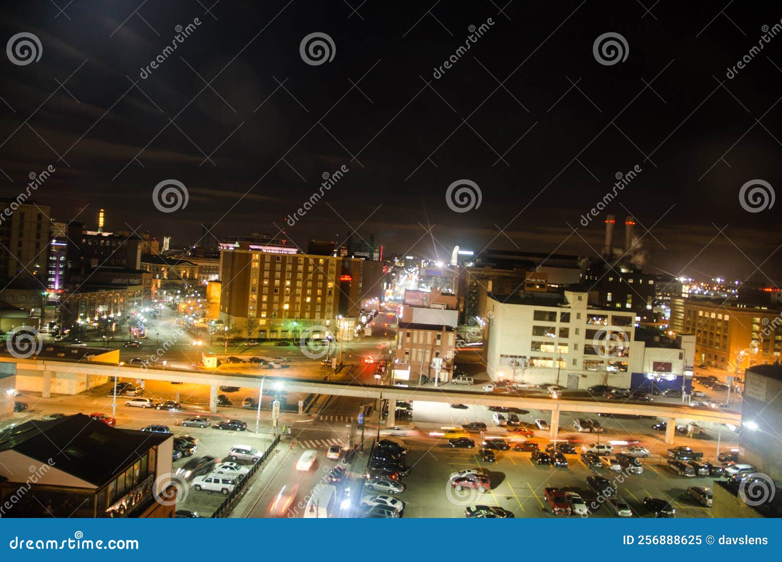 Downtown Detroit at night stock image. Image of downtown - 256888625