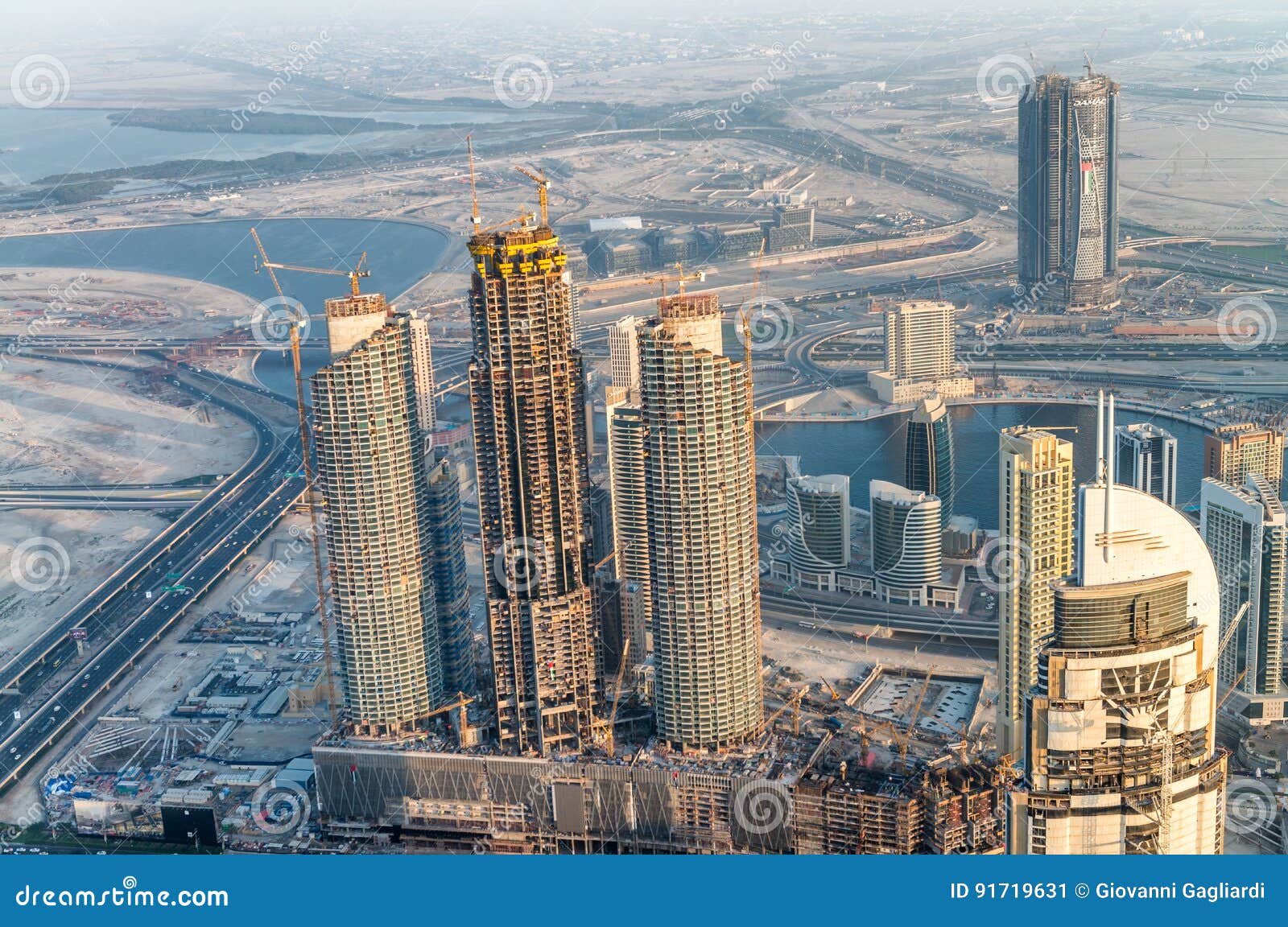 Downtown Dubai Aerial View at Sunset, UAE Editorial Photo - Image of ...