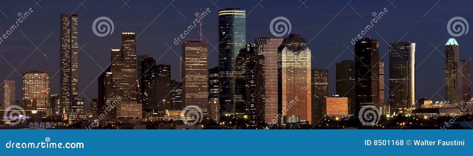 Houston Downtown Skyscrapers Disctict Blue Sky Mirror Royalty-Free ...