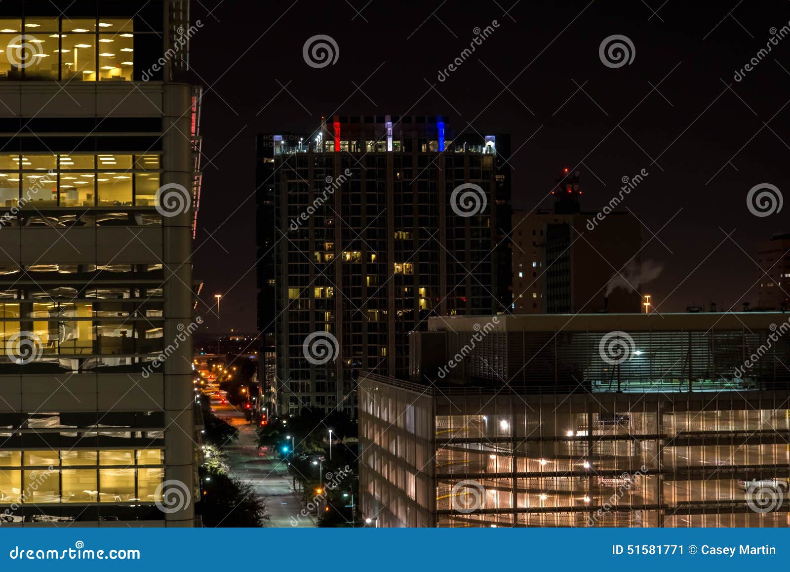 Downtown Houston Buildings at Night Stock Image - Image of tower ...
