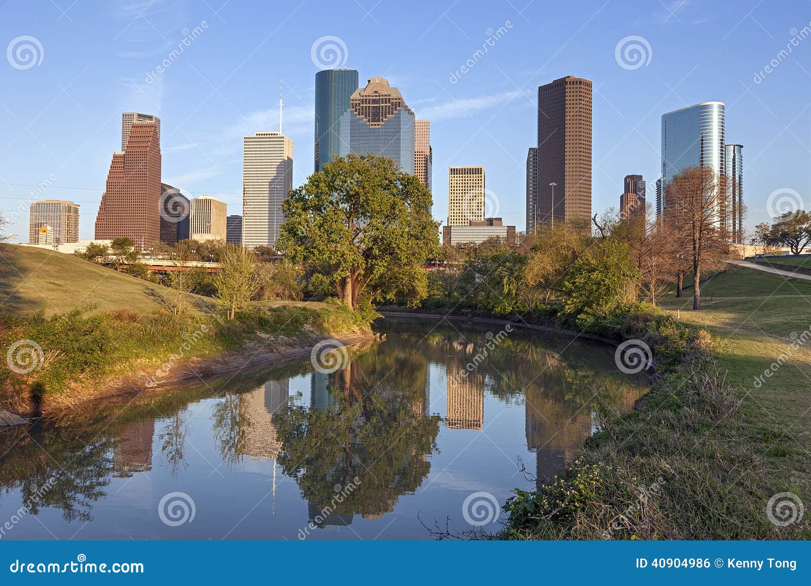 Downtown Houston, Texas stock photo. Image of river, green - 40904986