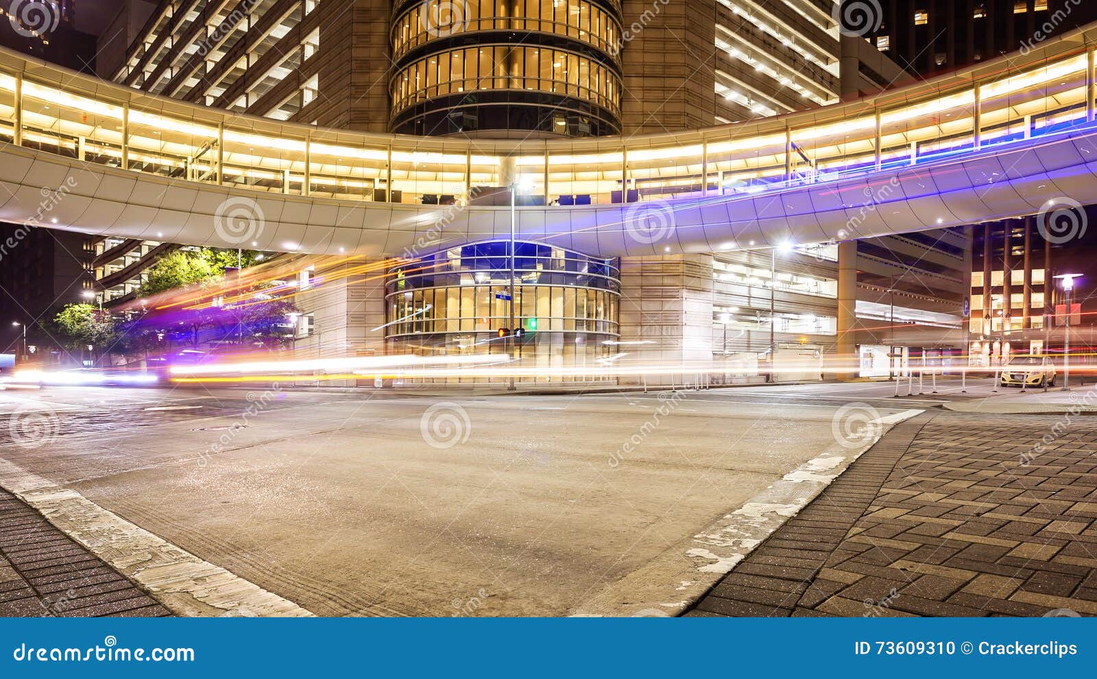 Downtown Houston, Texas Intersection & Traffic at Night Stock Photo ...