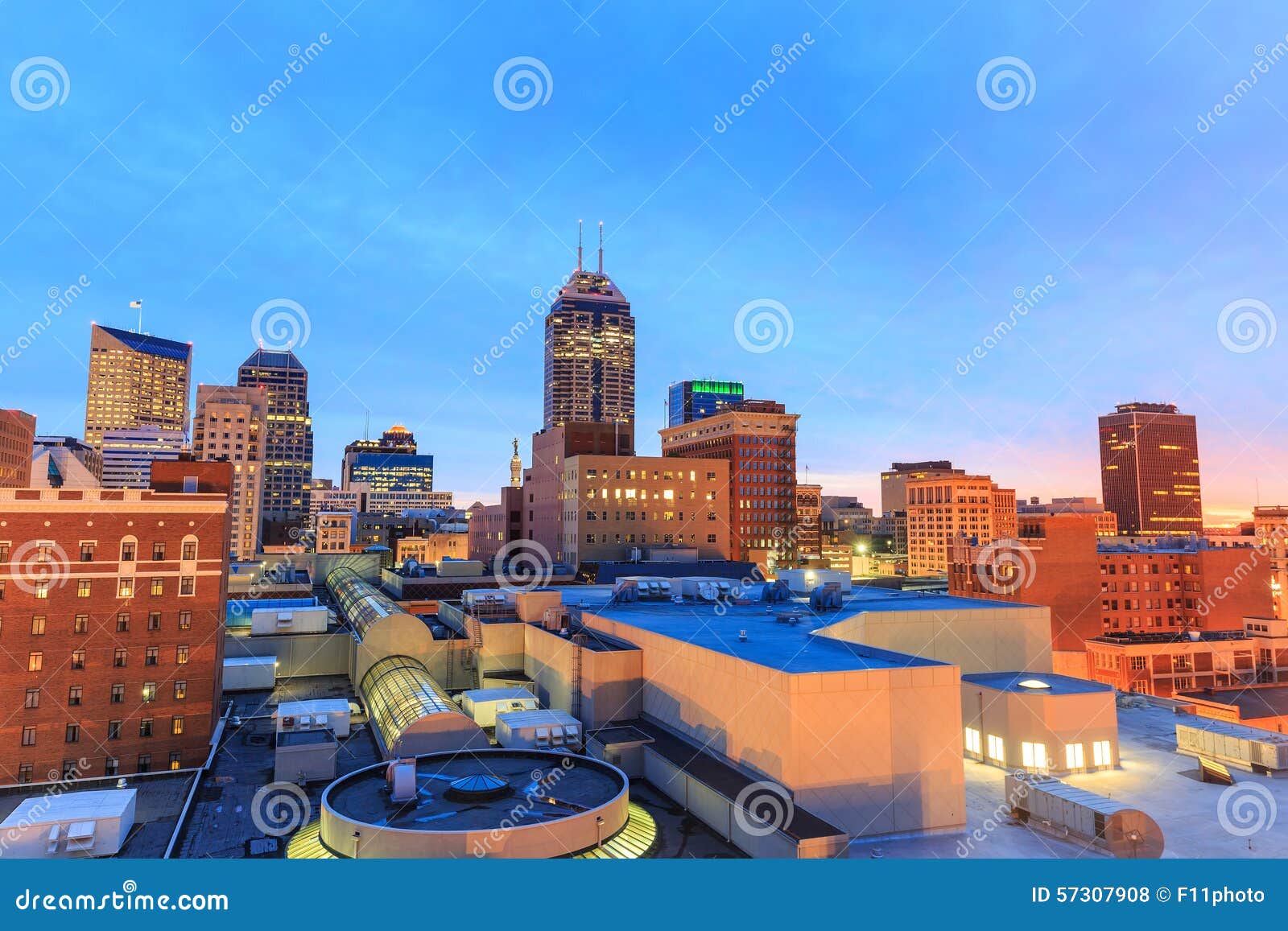 Downtown Indianapolis Skyline Stock Photo - Image of landmark, evening ...